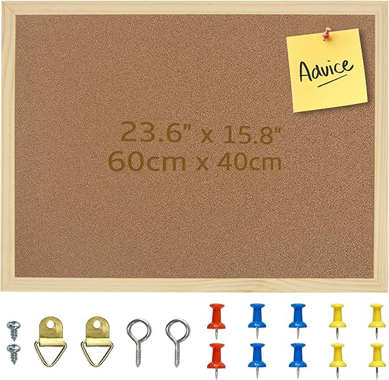 OWLKELA 60x40cm Thicken Cork Notice Pin Memo Board with 10 Pushpins and ...
