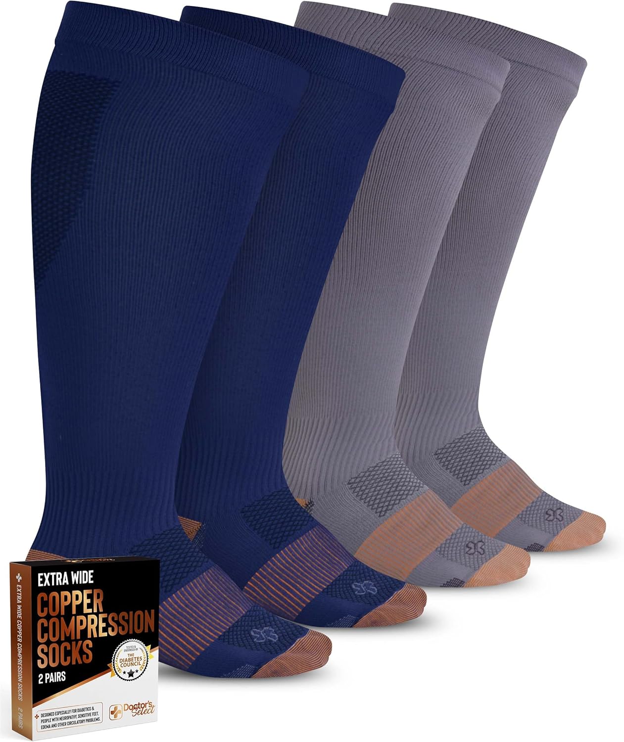 Amazon.com: Doctor's Select Copper Plus Size Compression Socks Wide Calf - 2 Pairs | 20-30mmHg ...