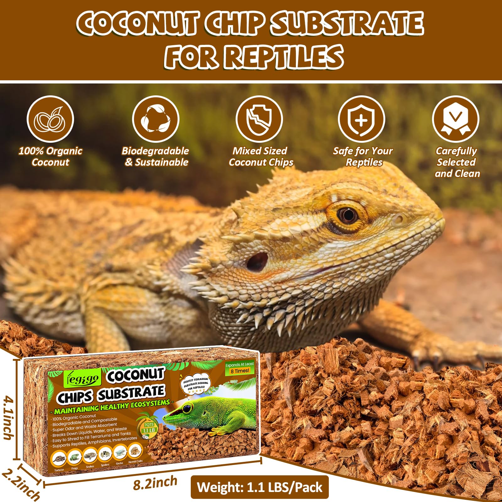 Snapklik.com : 2 Pack Coconut Chip Substrate For Reptiles, Natural Coco ...