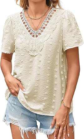 Falechay Summer Tops For Women 2025 Boho Swiss Dot Blouses Short Sleeve ...
