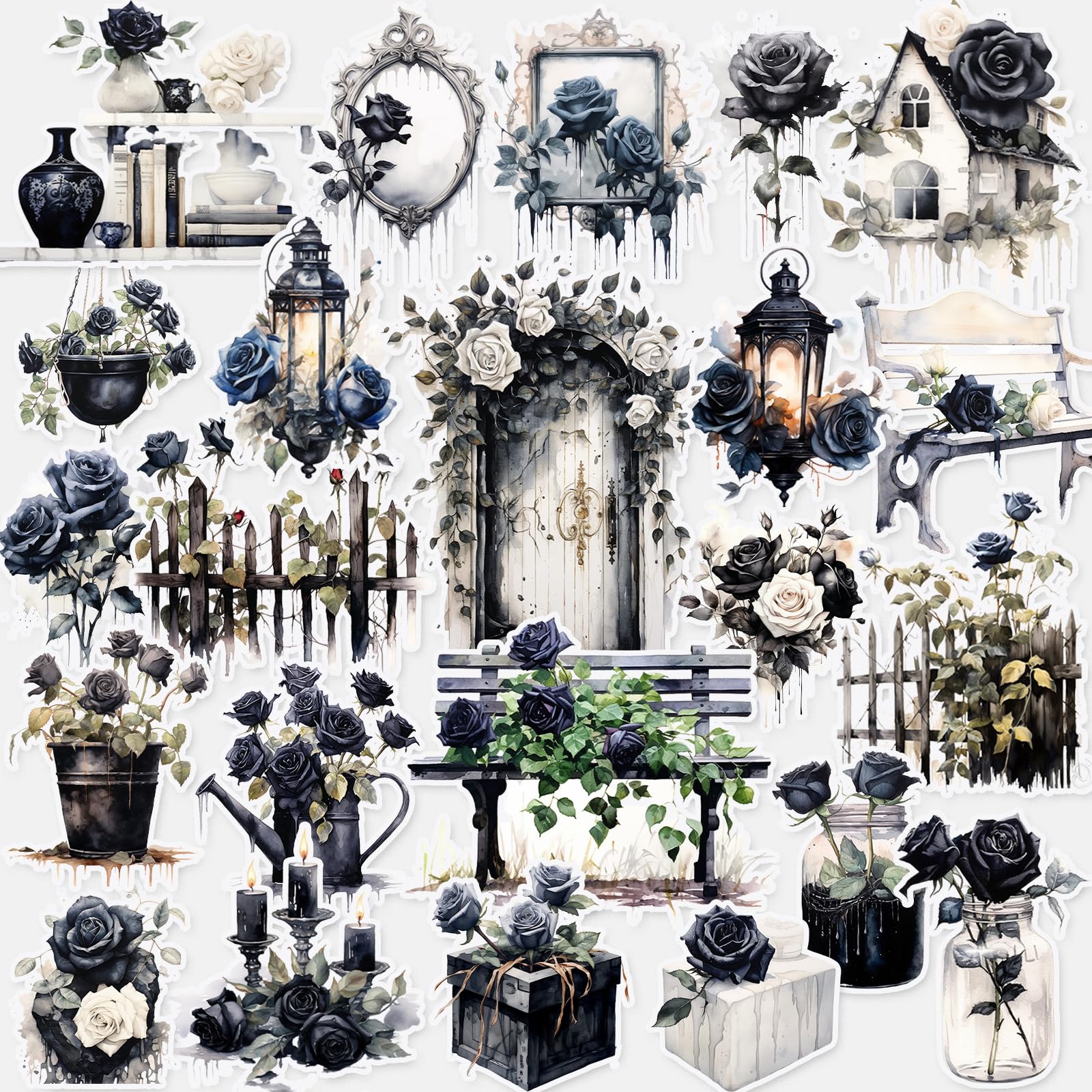 Amazon.com: Dark Aesthetic Stickers 80 Pcs, Black Rose Stickers Goth ...