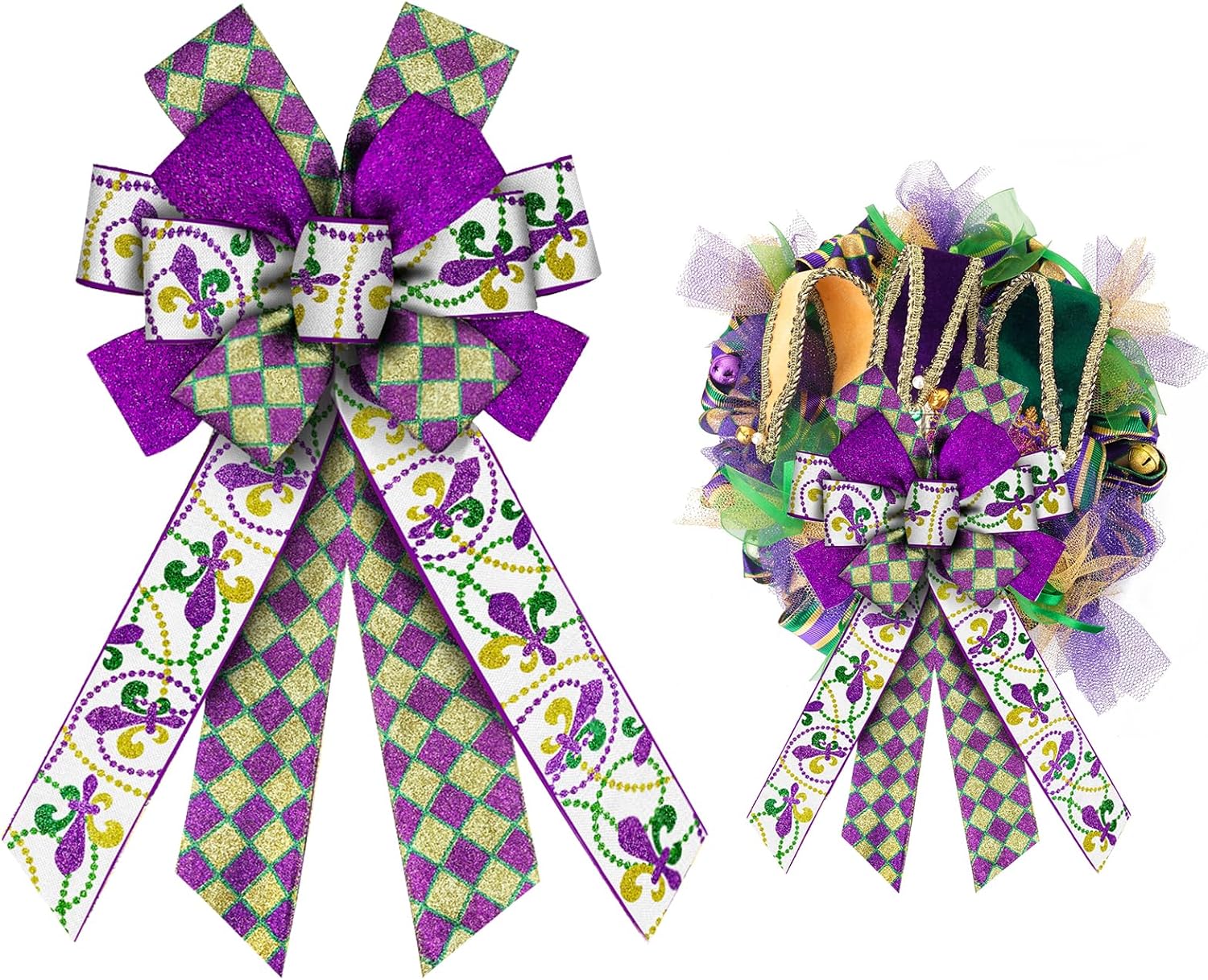 Amazon.com: ALIBBON Large Mardi Gras Bows for Wreaths, Mardi Gras ...