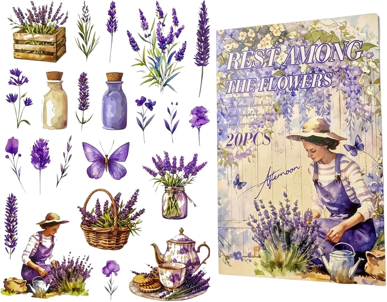 Amazon.com: TIAMECH Flowers Resting Sticker Book - Lavender Girl Series ...