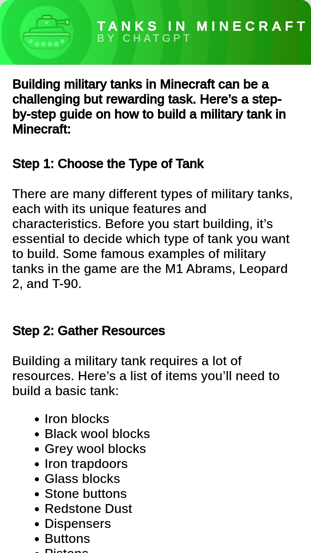 Tank Builder: Minecraft Tutorials & Guides of 50+ Realistic Tanks - App ...