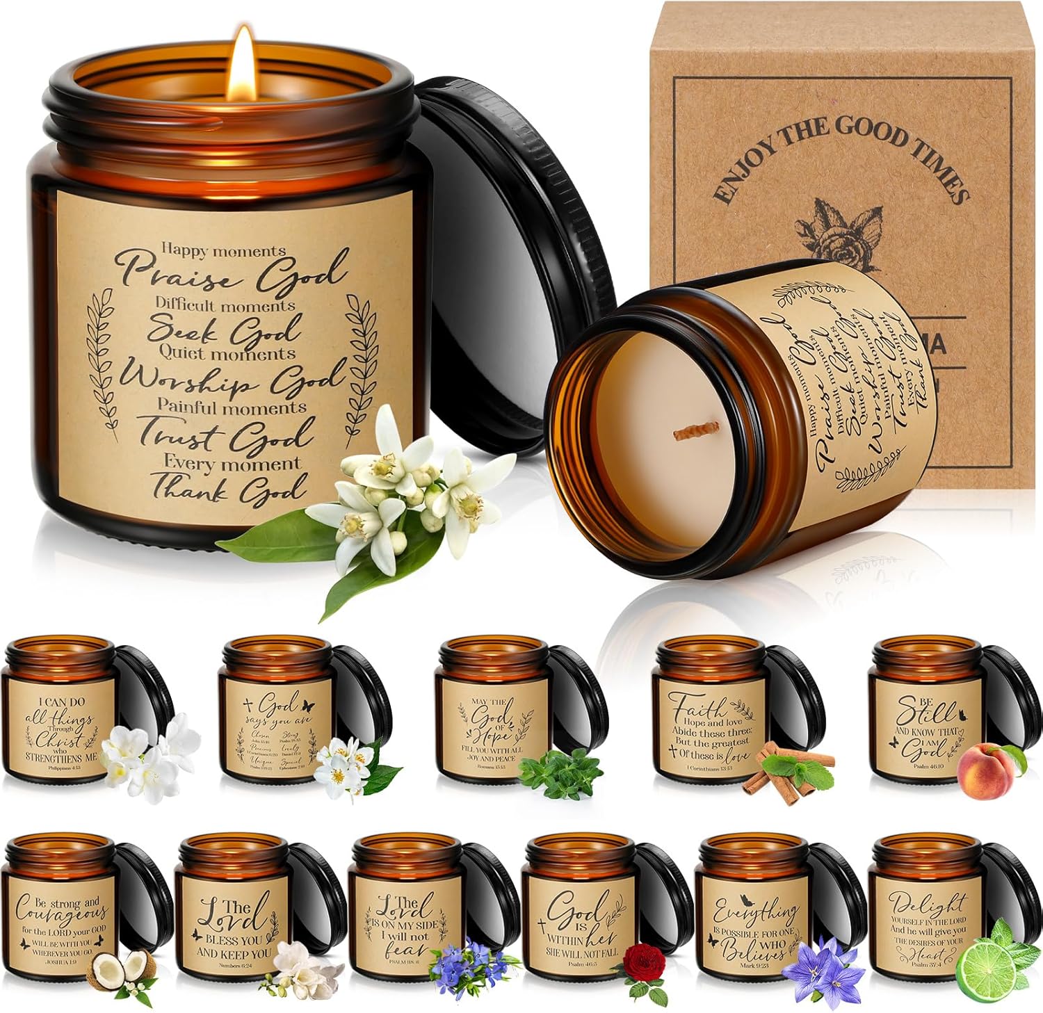 Amazon.com: Landhoow 12 Jars Christian Candle 3.5oz Religious Scented ...
