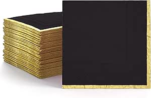 Amazon.com: Party Solids Black Dinner Napkins With Gold Trim 64 Pcs 2 ...