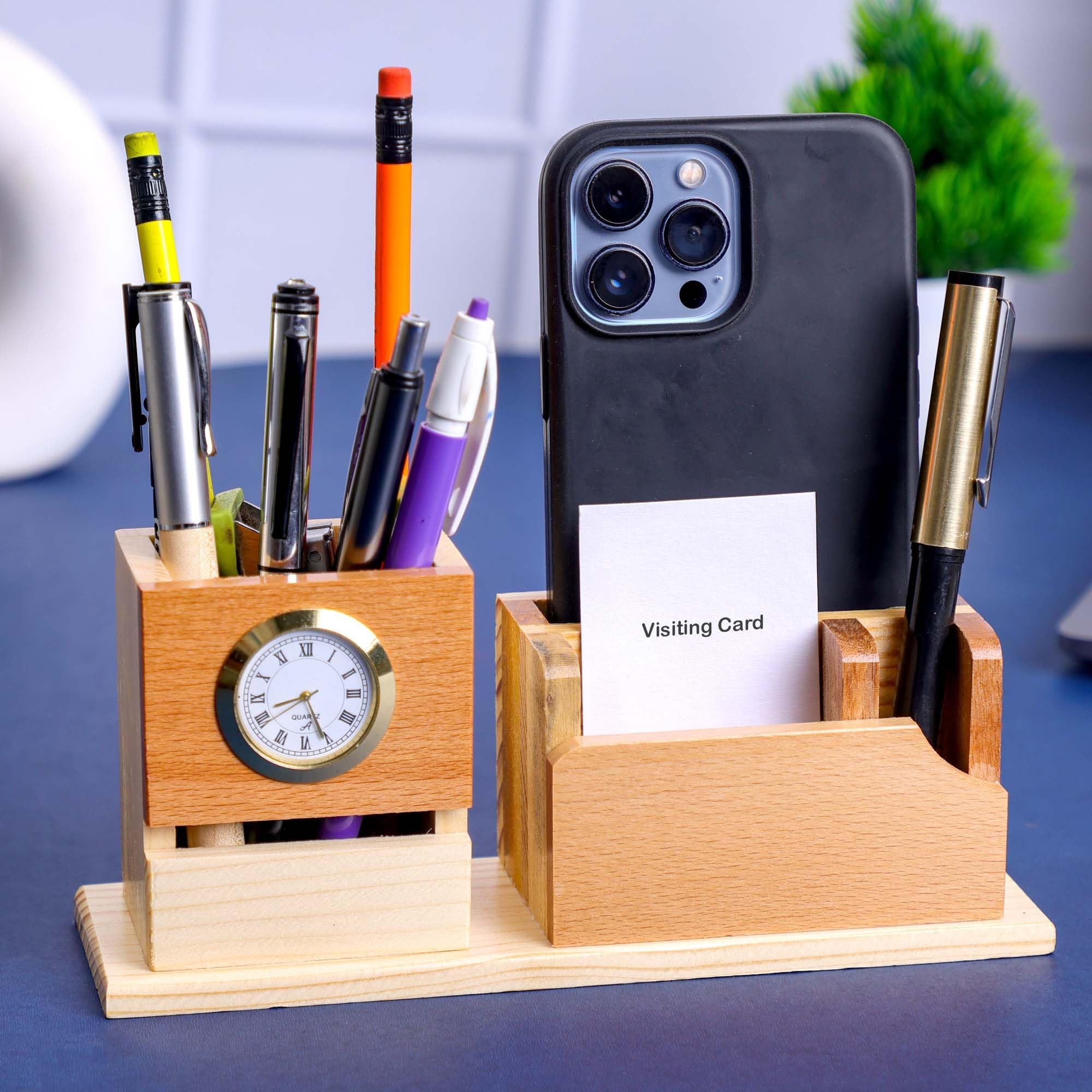 REMANG Pen Pencil Holder with Square Analogue LCD Clock and Digital ...