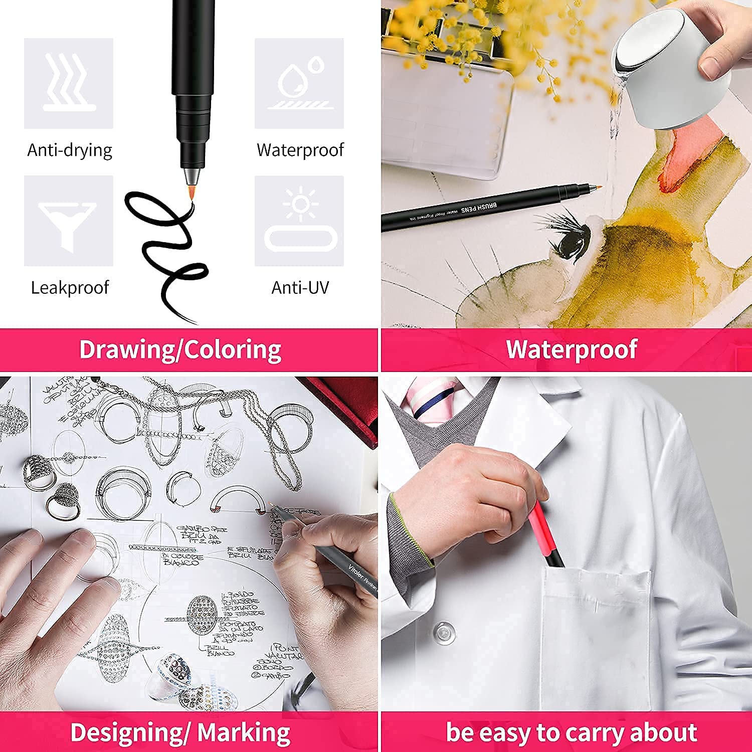 Snapklik.com : Calligraphy Pens, Technical Ink Pens Set, 10 Color Brush ...