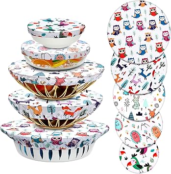 Amazon.com: 10 Pieces Bowl Covers Reusable in 5 Size Stretch Cloth ...