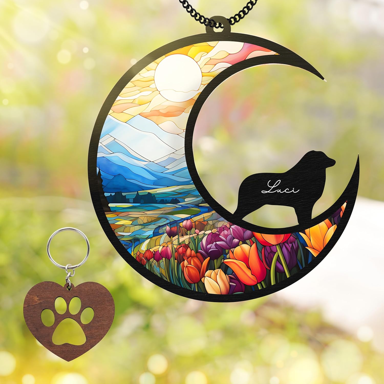 Amazon.com: 4'' Australian Shepherd Dog Memorial Suncatcher & Wooden ...