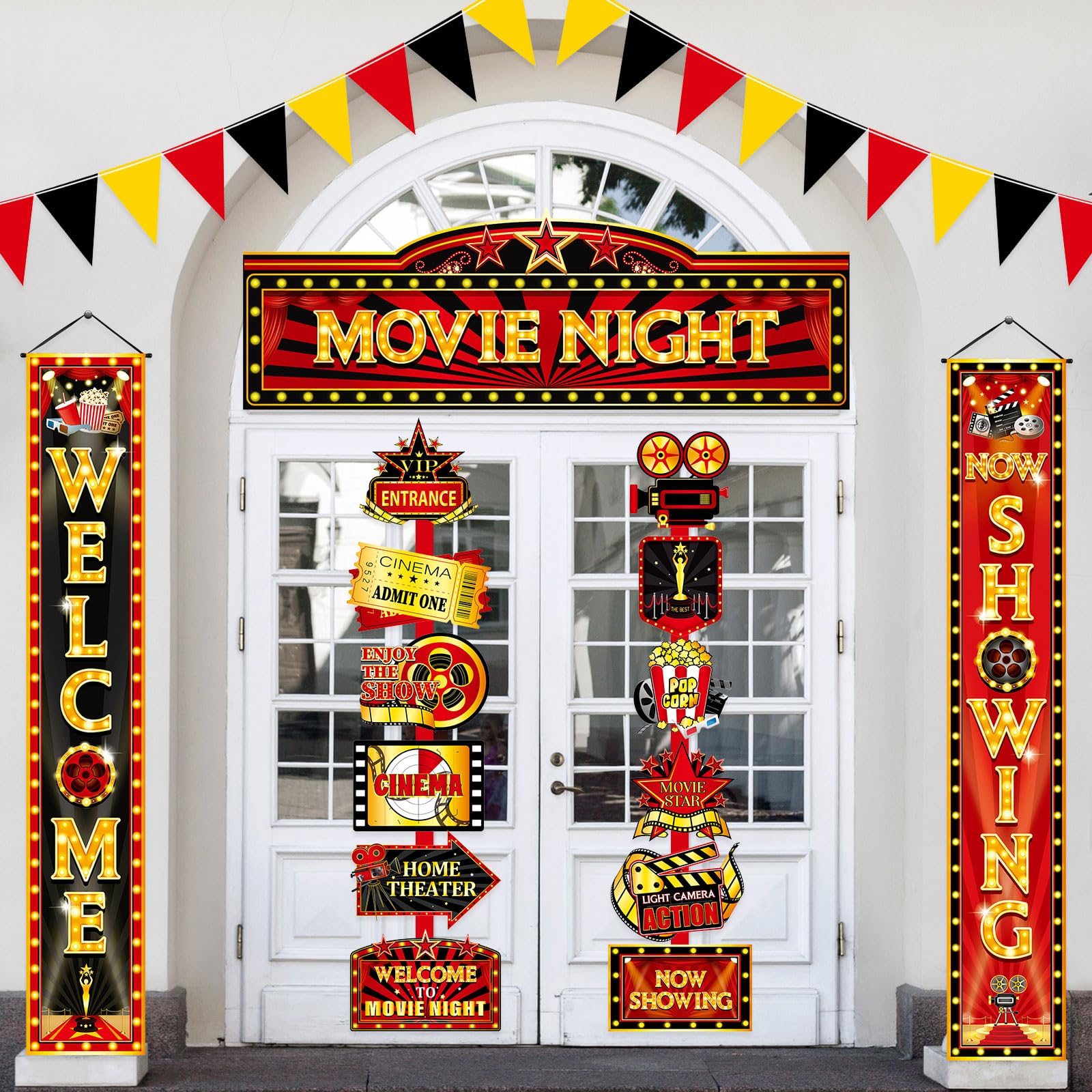 Party Backdrop Signs Movie Night Porch Sign Banner Set - Theater ...
