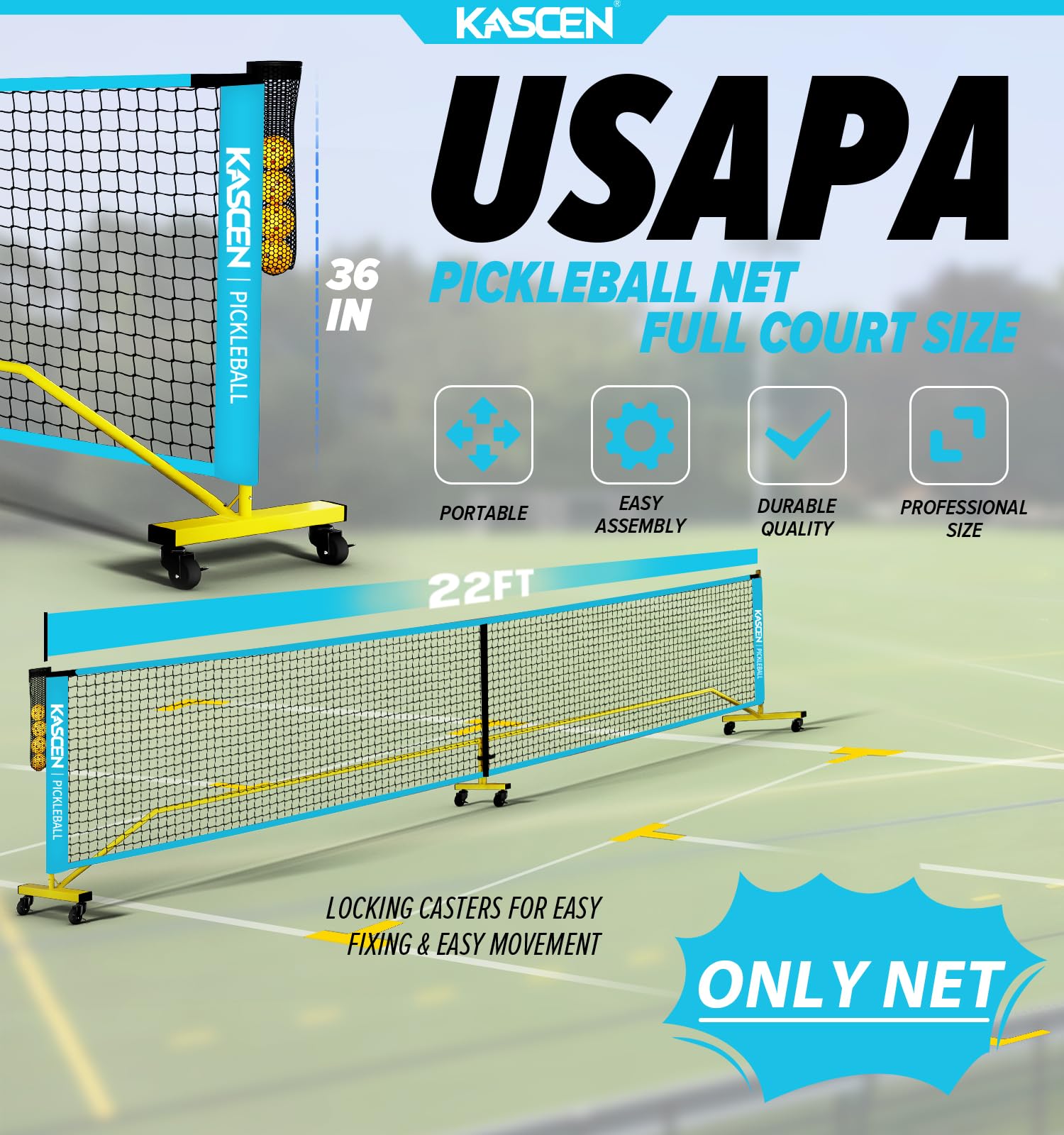Snapklik.com : KASCEN 22FT Portable Pickleball Net For Driveway ...