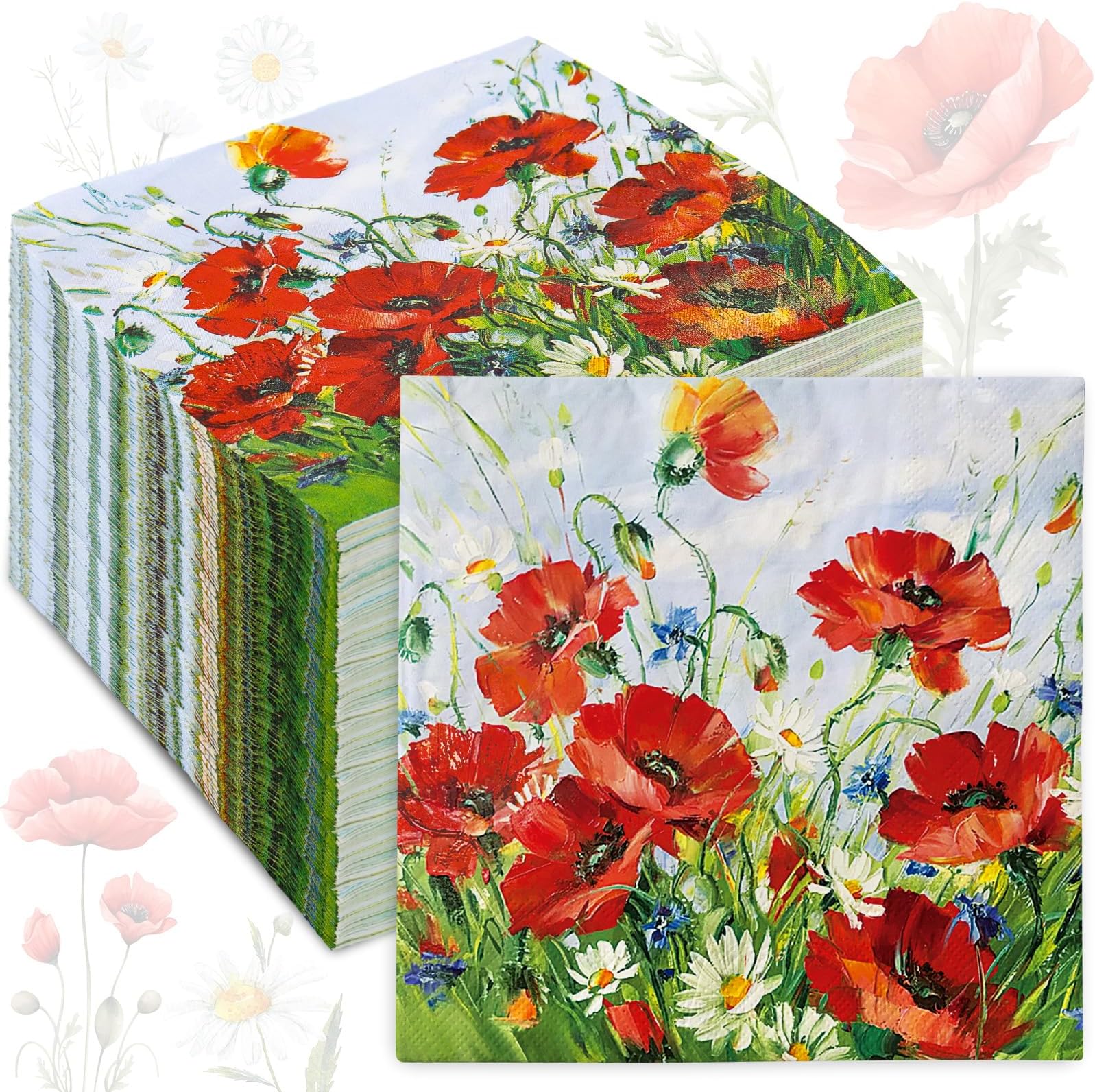 Amazon.com: AnyDesign 80Pcs Floral Paper Napkins Red Flower Luncheon ...