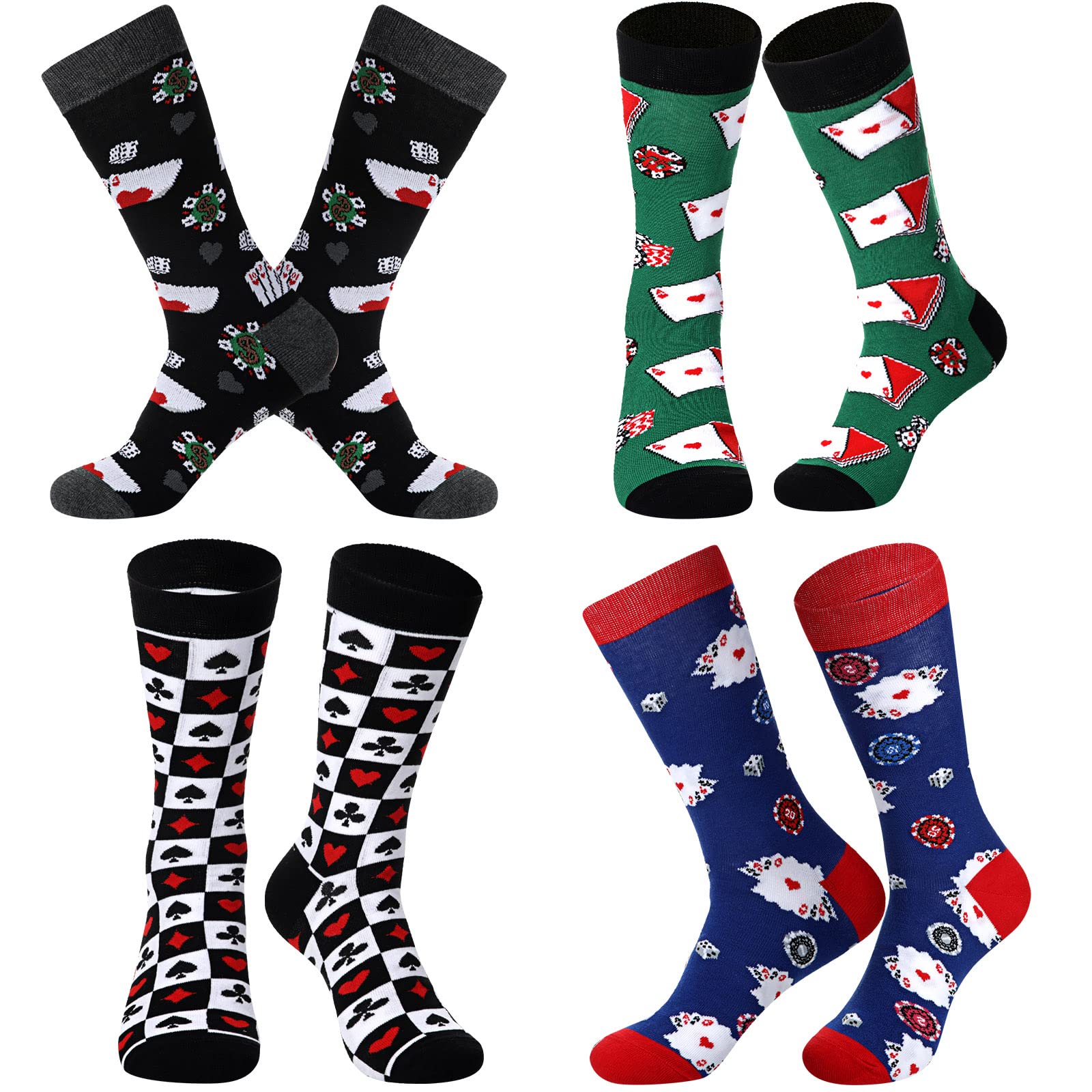 Amazon.com: Coume 4 Pairs Men Poker Socks Novelty Socks for Poker Lover ...