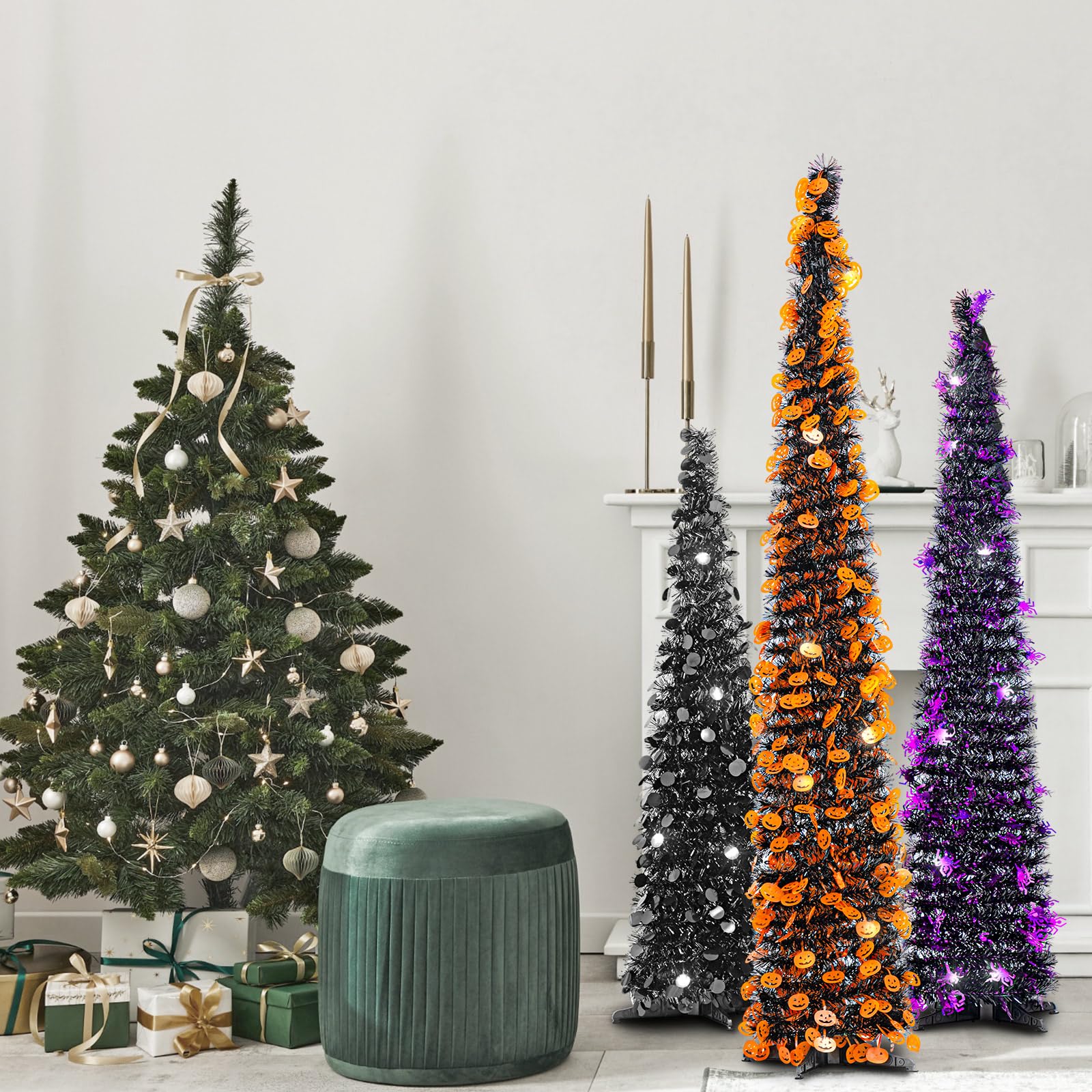 Amazon.com: Poen 3 Pcs 6ft 5ft 4ft Black Christmas Tree Pop Up ...