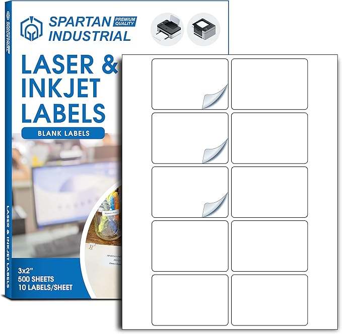 Amazon.com : Spartan Industrial Printable Laser Inkjet Labels - 3" X 2 ...