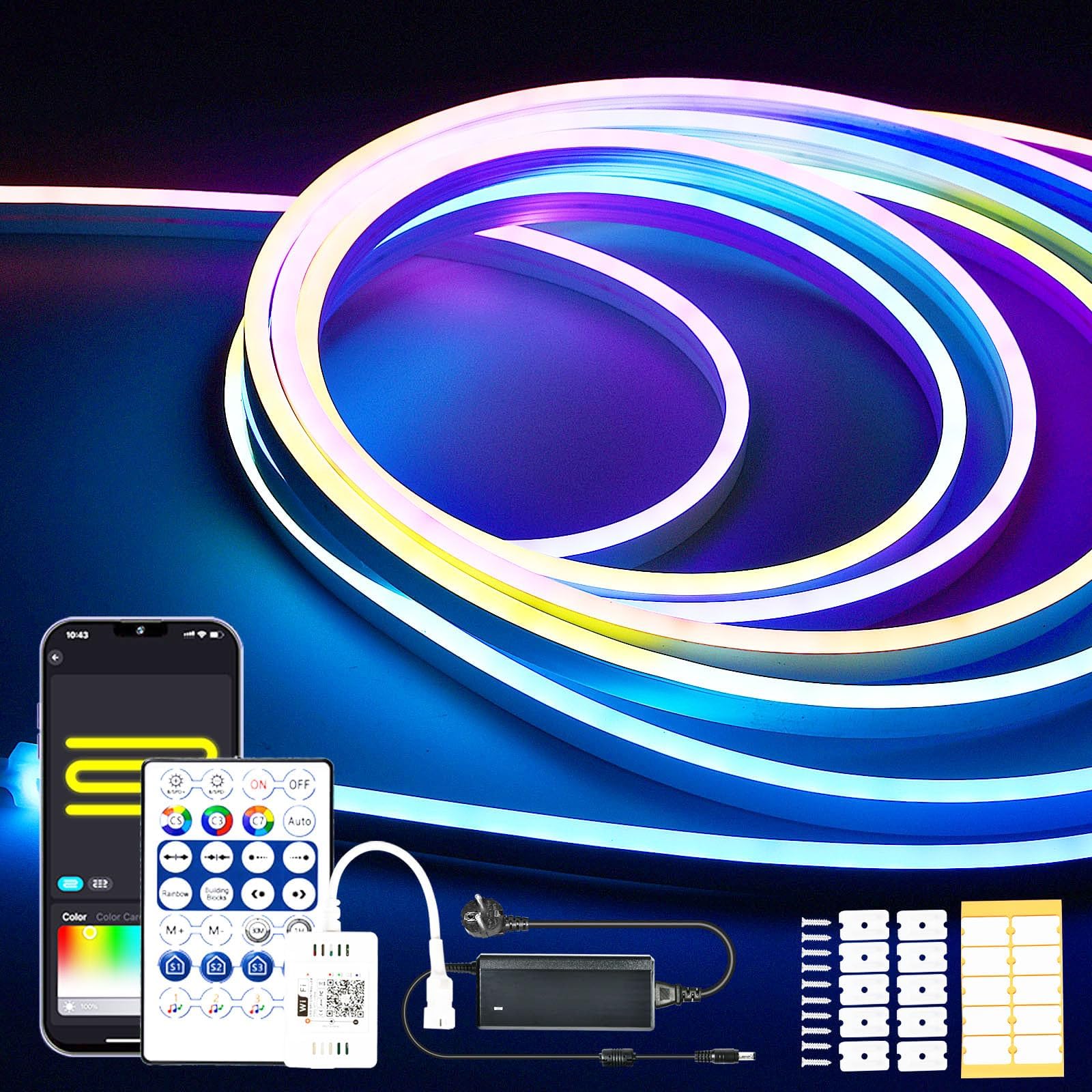 Govee Outdoor Neon LED Strip 10M, RGBIC LED Strip mit 64+ Szenenmodi ...