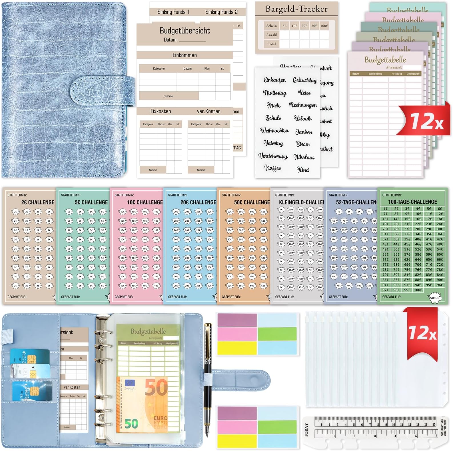 FUHOMI A6 Binder Budget Planner Deutsch - Sparchallenge Budgetplaner ...