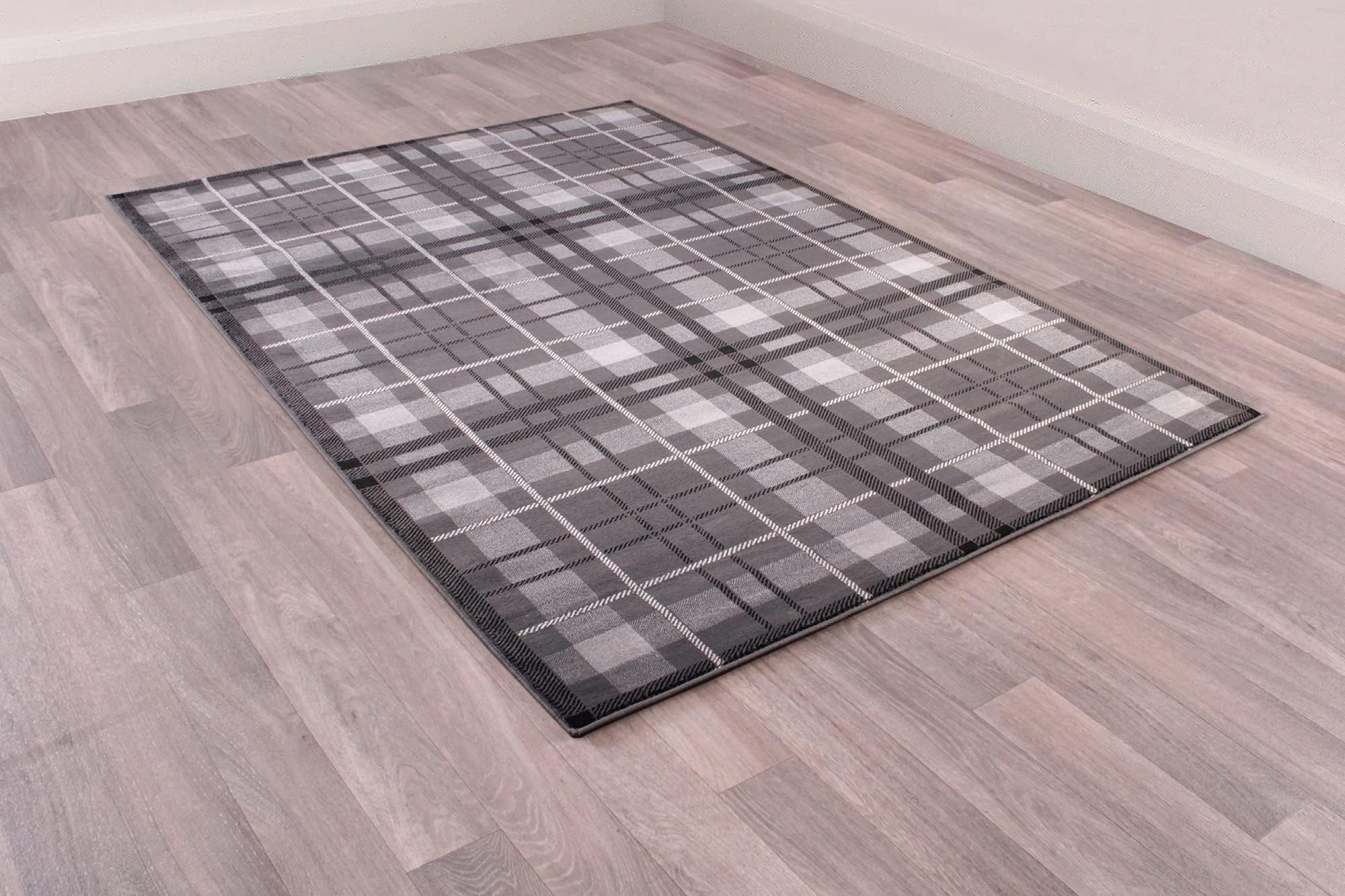 Modern Soft Denim Blue Tartan Highland Check Rugs (160cm x 220cm ...