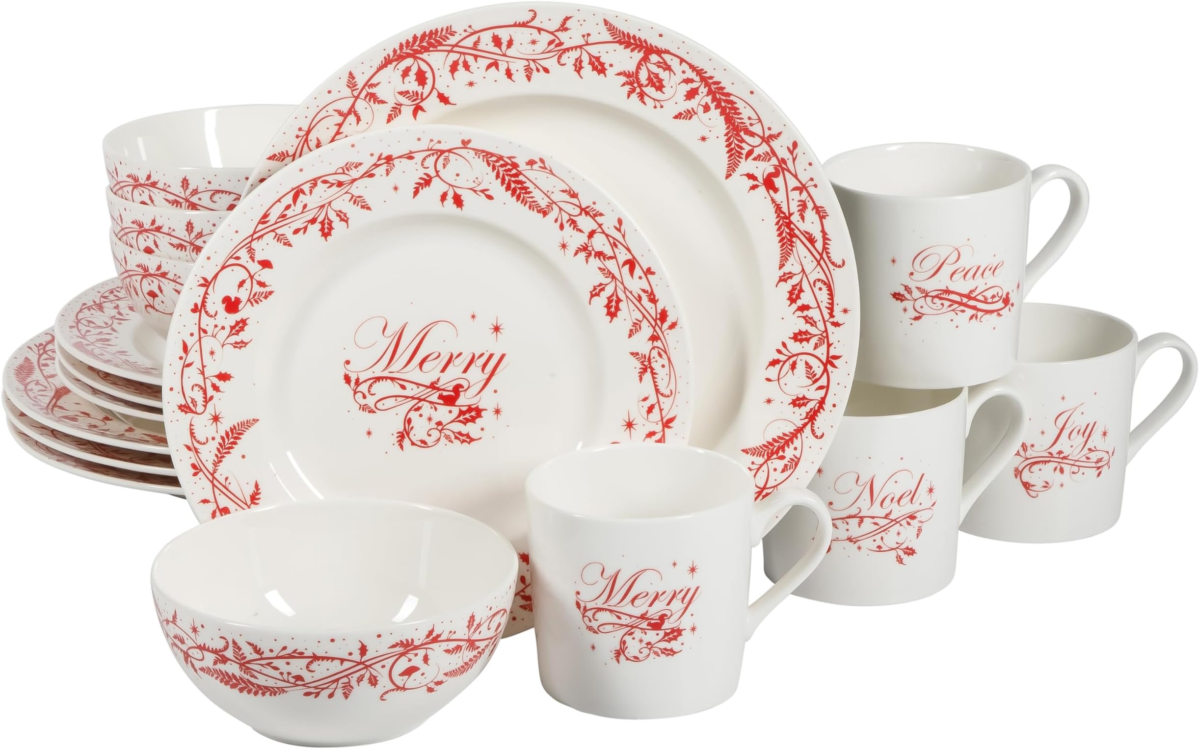 Amazon.com | American Atelier 16-Piece Christmas-Themed Stoneware ...