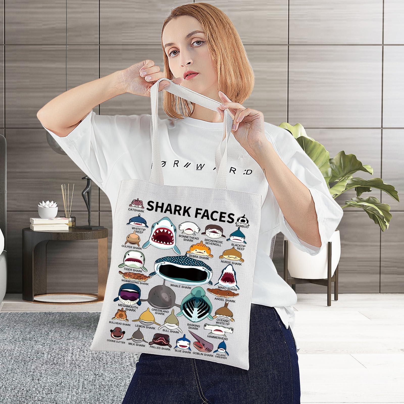 Snapklik.com : BWWKTOP Shark Face Canvas Tote Bag Shark Lovers Gifts ...