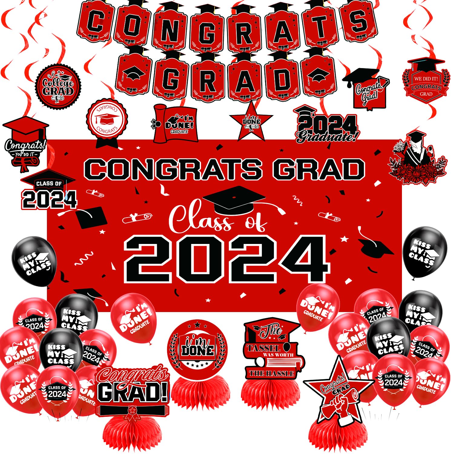 Amazon.com: Graduation Decorations Class of 2024,Red Themed Graduation ...