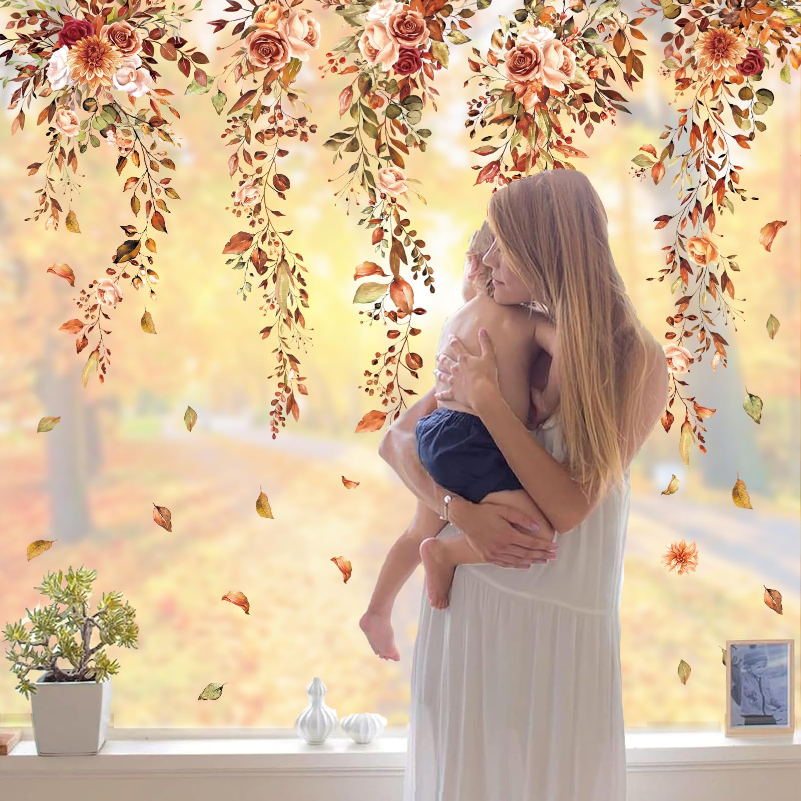 Amazon.com: Whaline 9 Sheets Fall Thanksgiving Window Clings Hanging ...