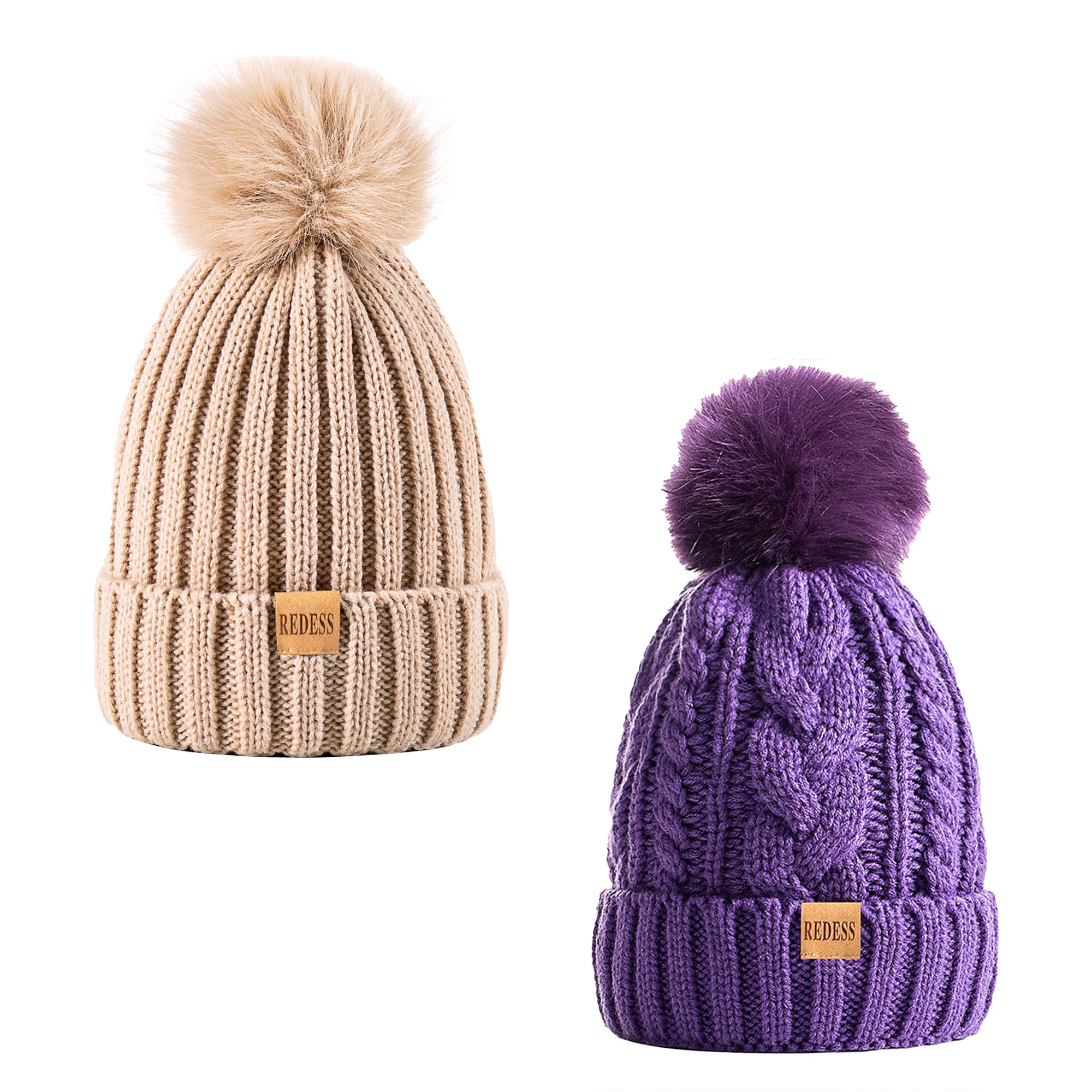 Amazon.com: REDESS Womens Winter Knitted Beanie Hat Warm Fleece Lined ...