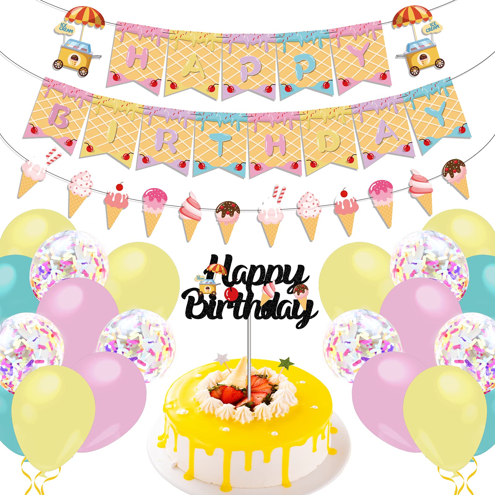 Ice Cream Party Decorations Ice Cream Themed Happy Birthday Banner ...