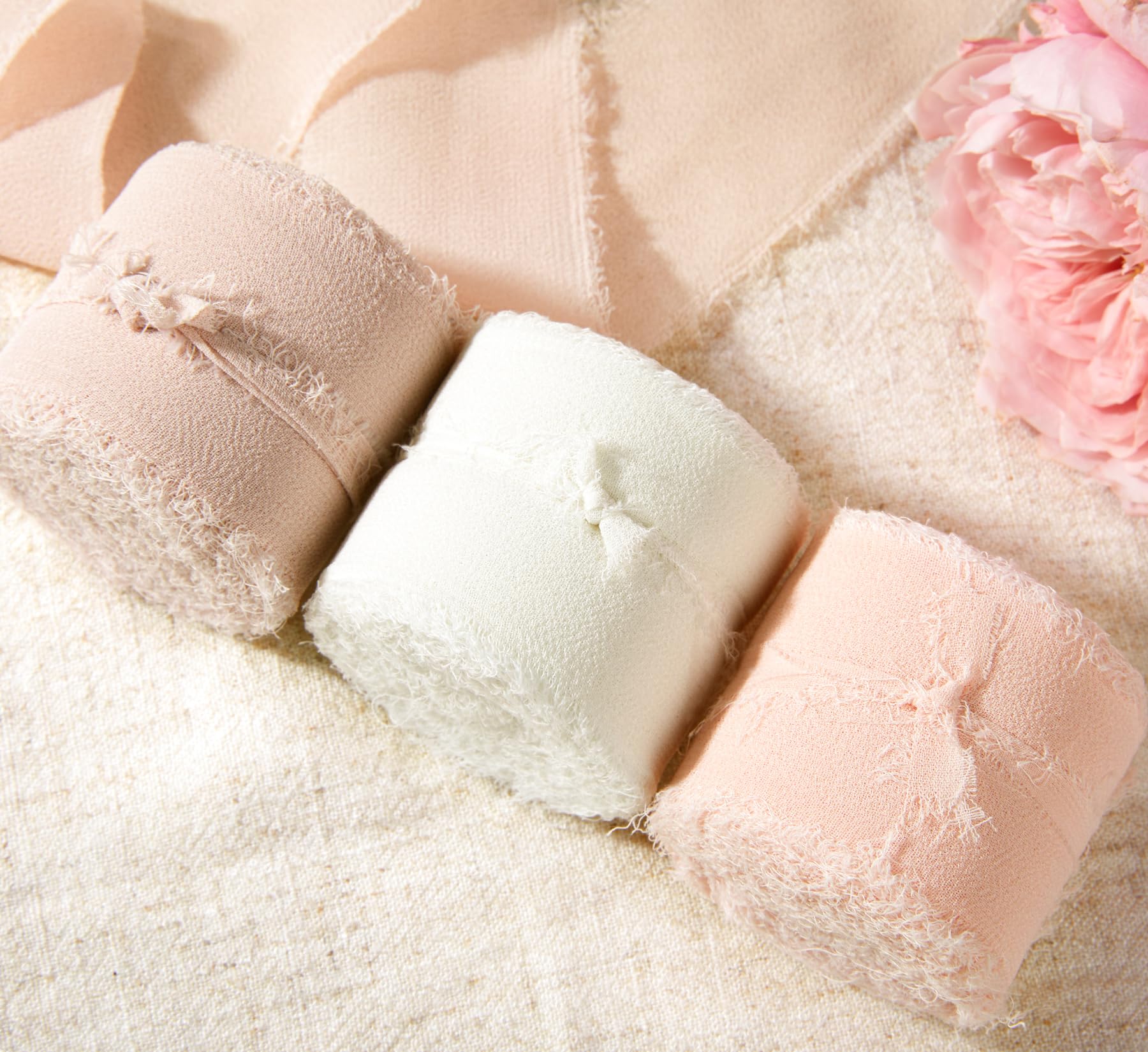 Snapklik.com : Pink Chiffon Ribbon, 6 Rolls Blush Pink Chiffon Silk ...