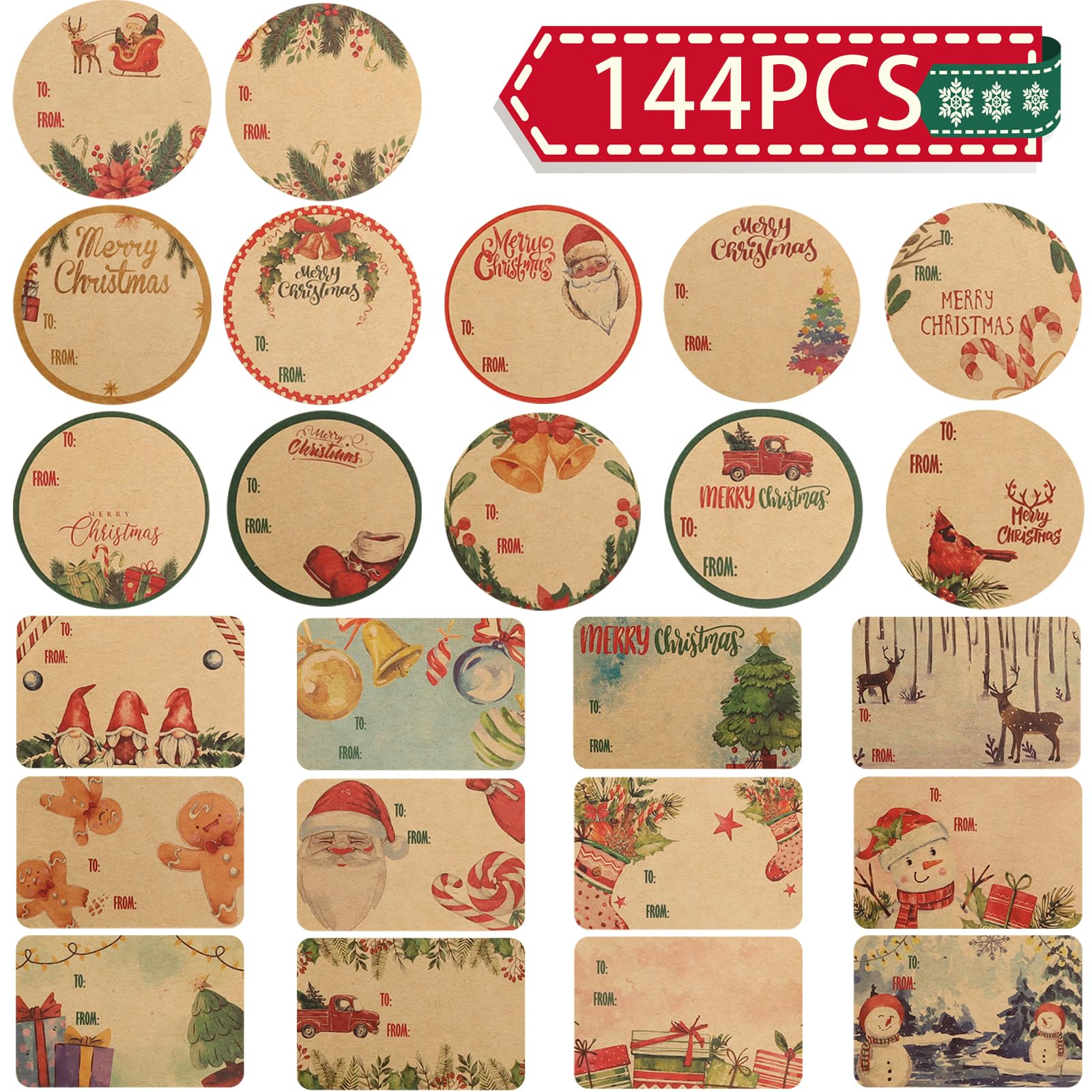 Christmas Tags Stickers for Gifts-144Count Self Adhesive Christmas Name ...