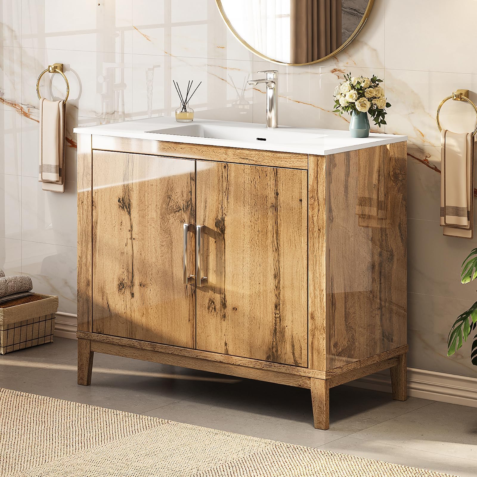 Amazon.com: AMERLIFE Wood Bathroom Vanity with Sink Combo, 39" High ...