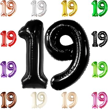 Amazon.com: KatchOn, Black 19 Balloon Number - 40 Inch | 19 Birthday ...