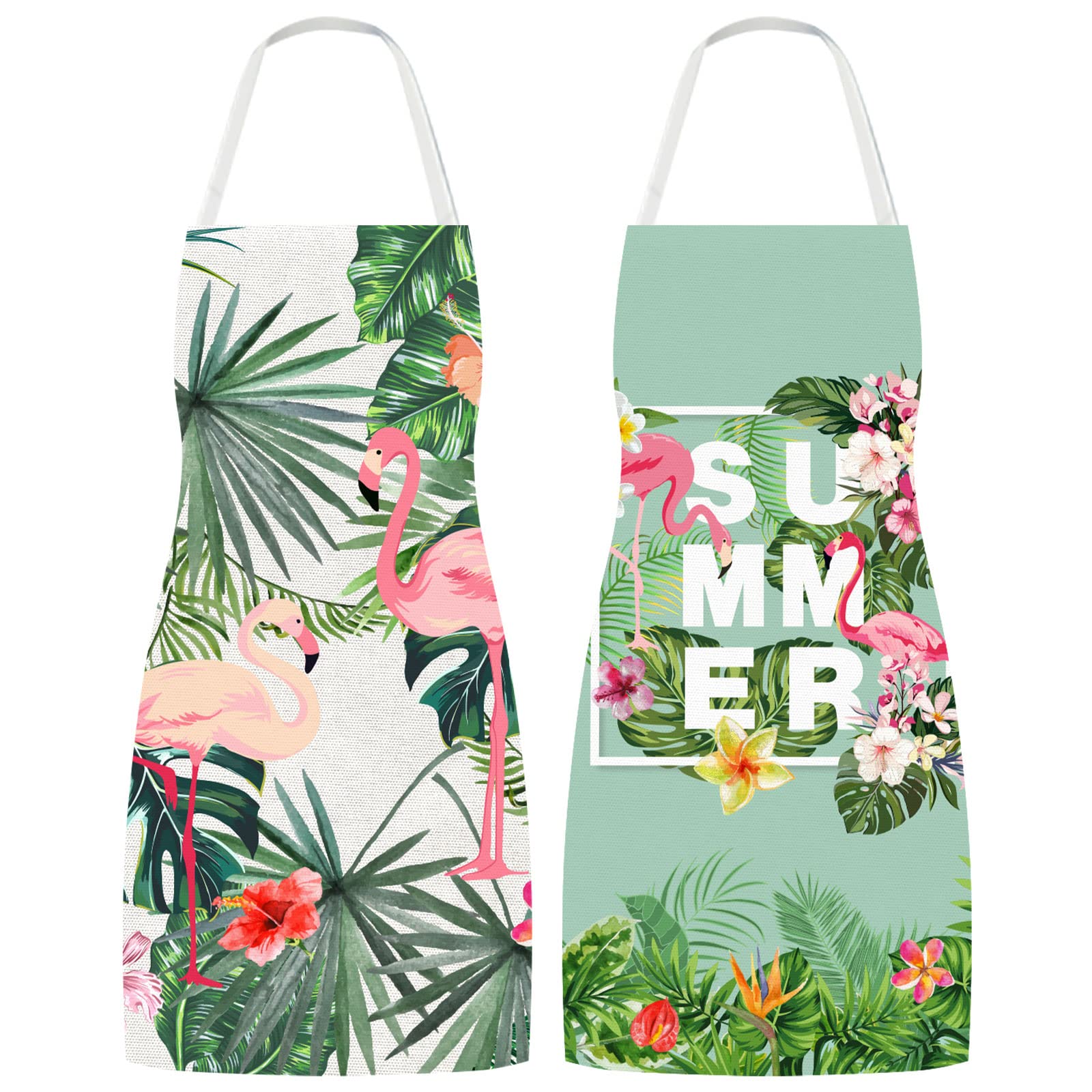 Amazon.com: Whaline 2 Pack Summer Tropical Aprons Flamingo Palm Leaves ...