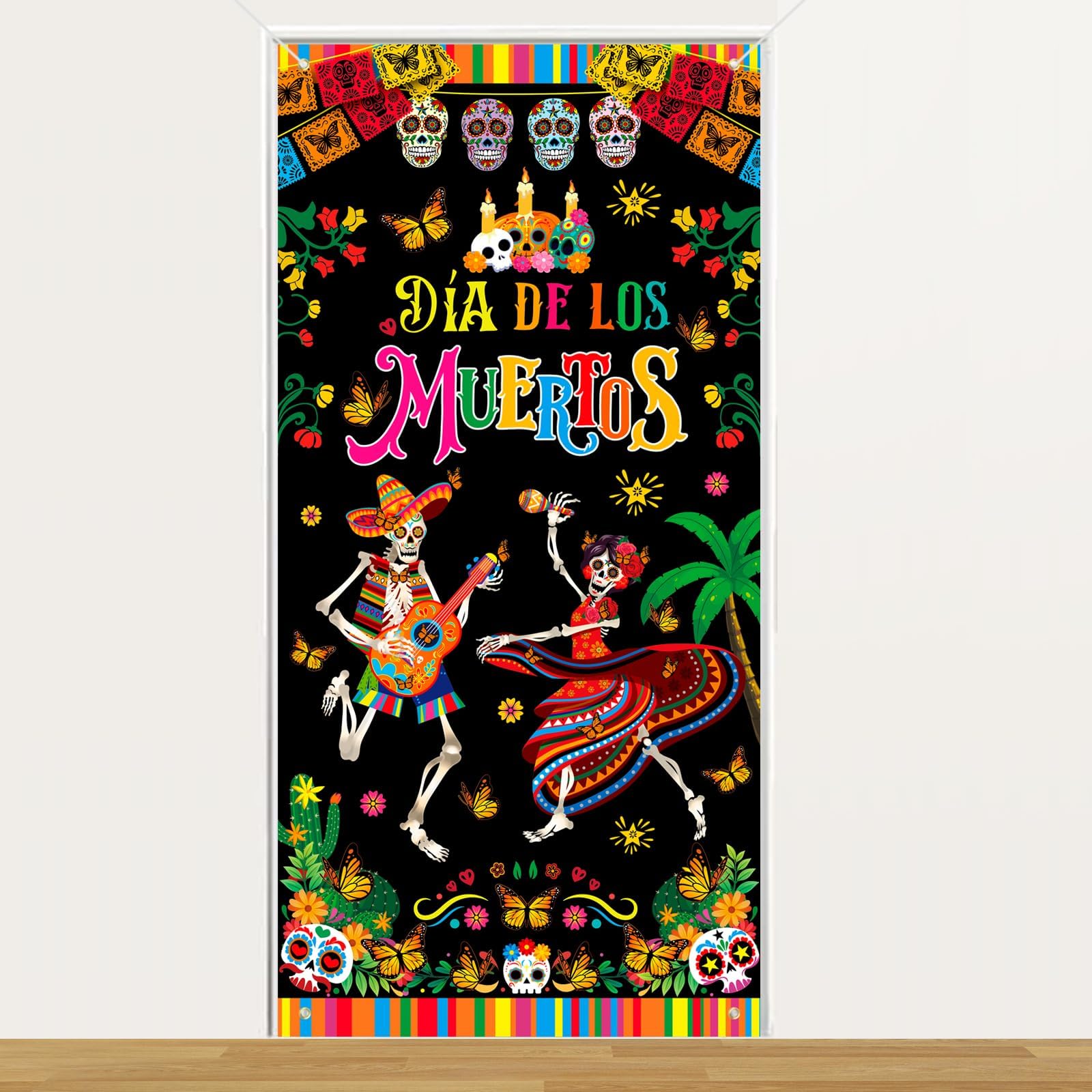 Amazon.com: HOWAF Dia De Los Muertos Door Cover, Day of the Dead Party ...