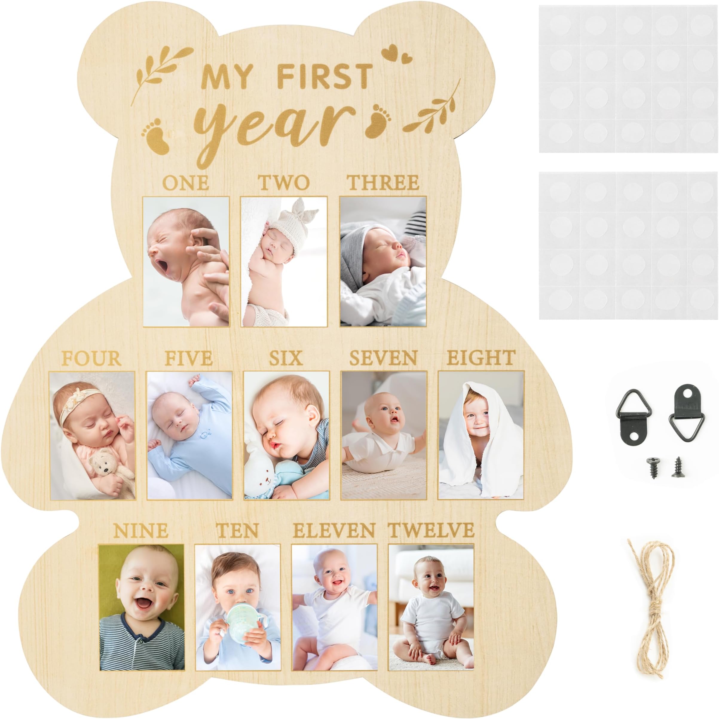 Amazon.com : R HORSE My First Year Photo Display Wood Board, Baby’s ...