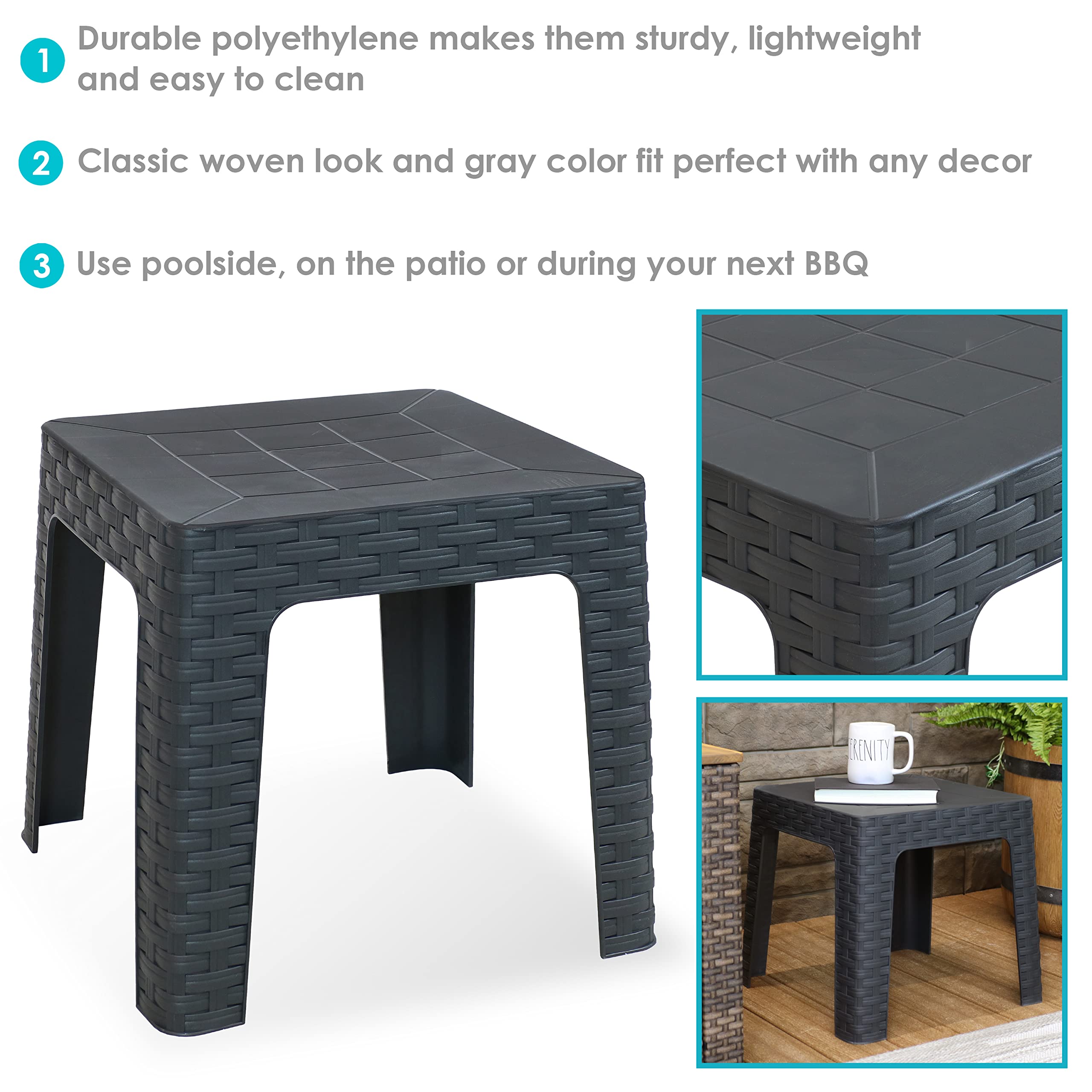 Snapklik.com : Sunnydaze 18-Inch Square Indoor/Outdoor Plastic Side Table