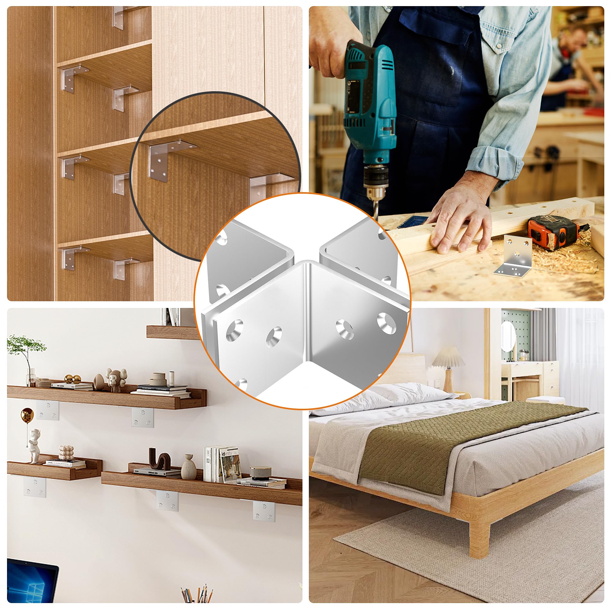 Snapklik.com : 40Pcs Stainless Steel Angle Bracket, 2"x2"x2" Heavy Duty ...