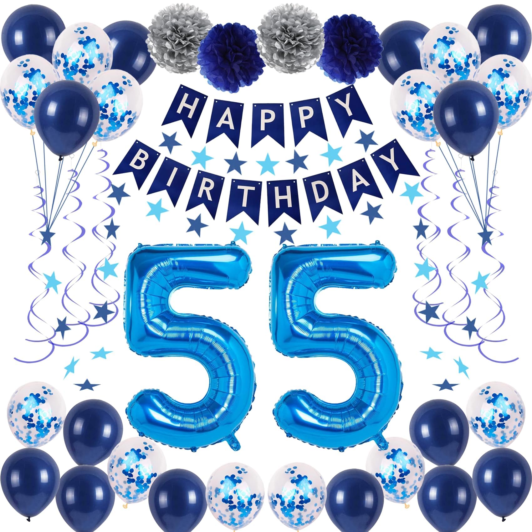 Amazon.com: NANINUNENO 55th Blue Birthday Party Decorations for Boy ...
