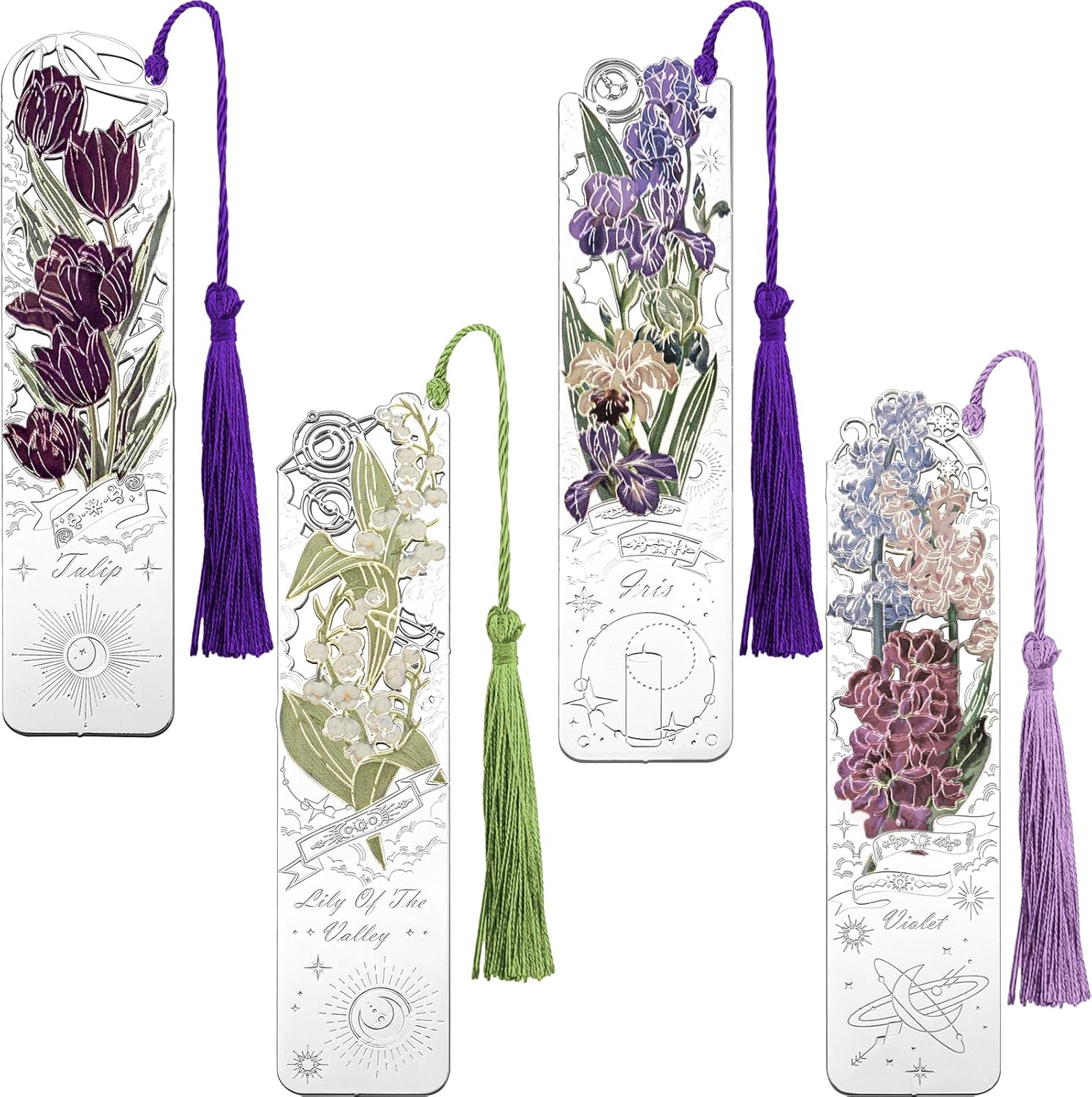 Amazon.com: Uideyvi 4 PCS Metal Bookmarks with Tassel, Iris, Violet, Tulip, Lily of The Valley ...