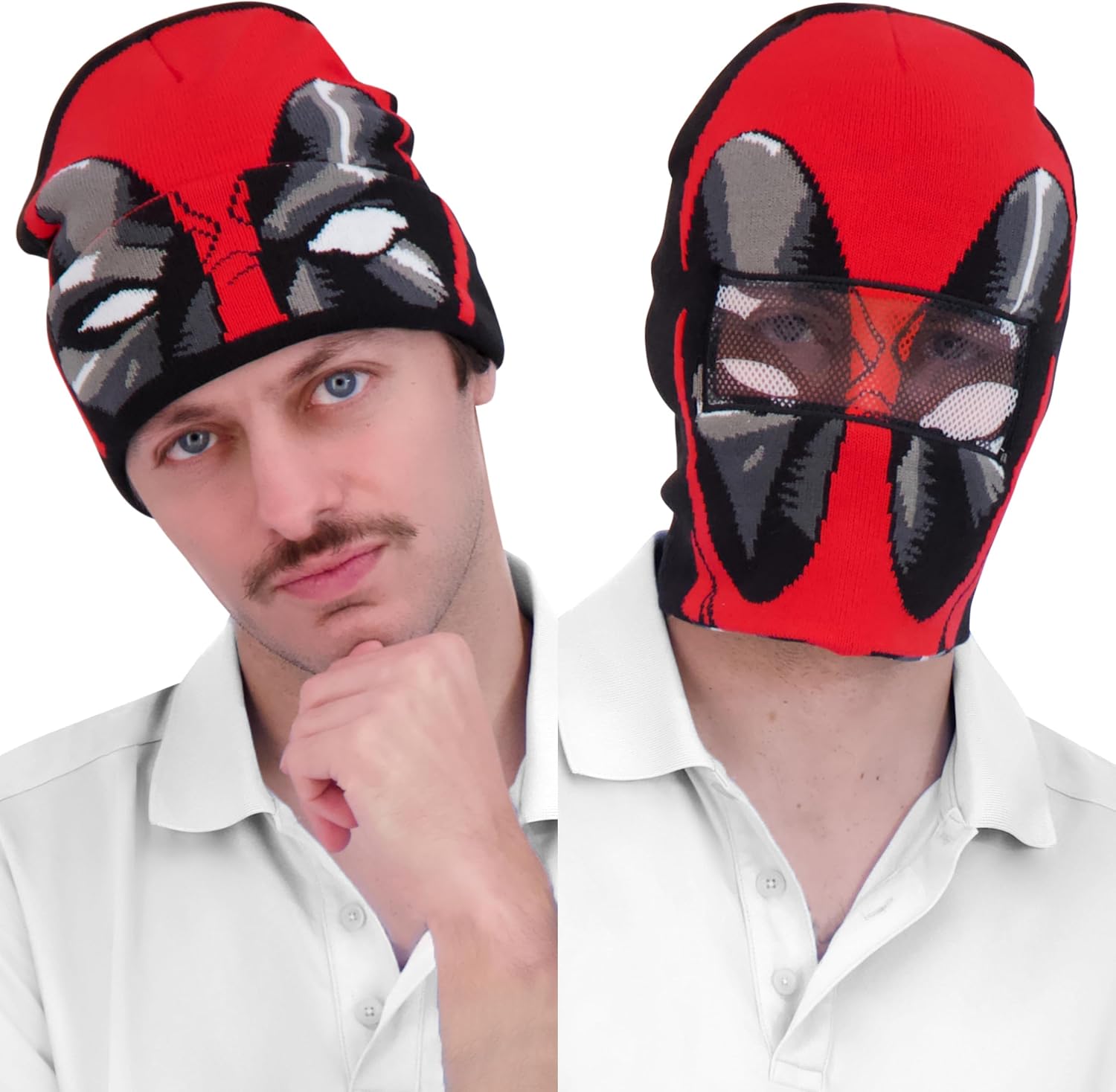 Marvel Deadpool Roll Down Cuff Beanie Hat, Red/Black, One Size at ...