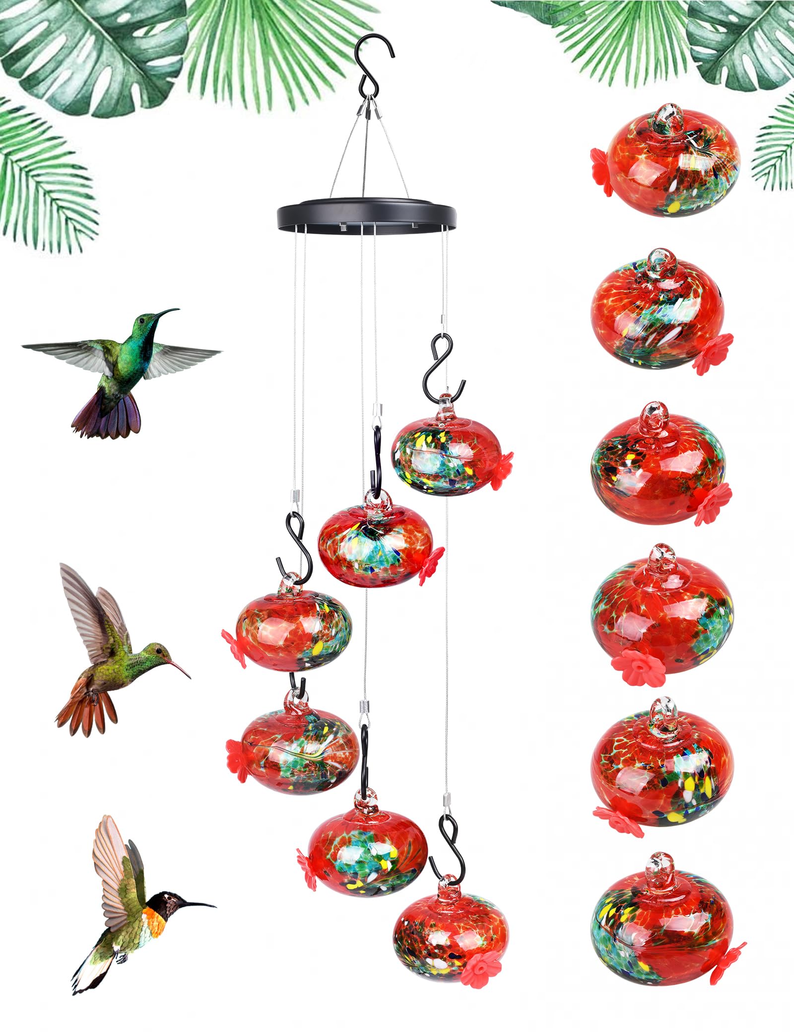 Wind Chime Hummingbird Feeder, Hand Blown Glass Hummingbird feeders for ...