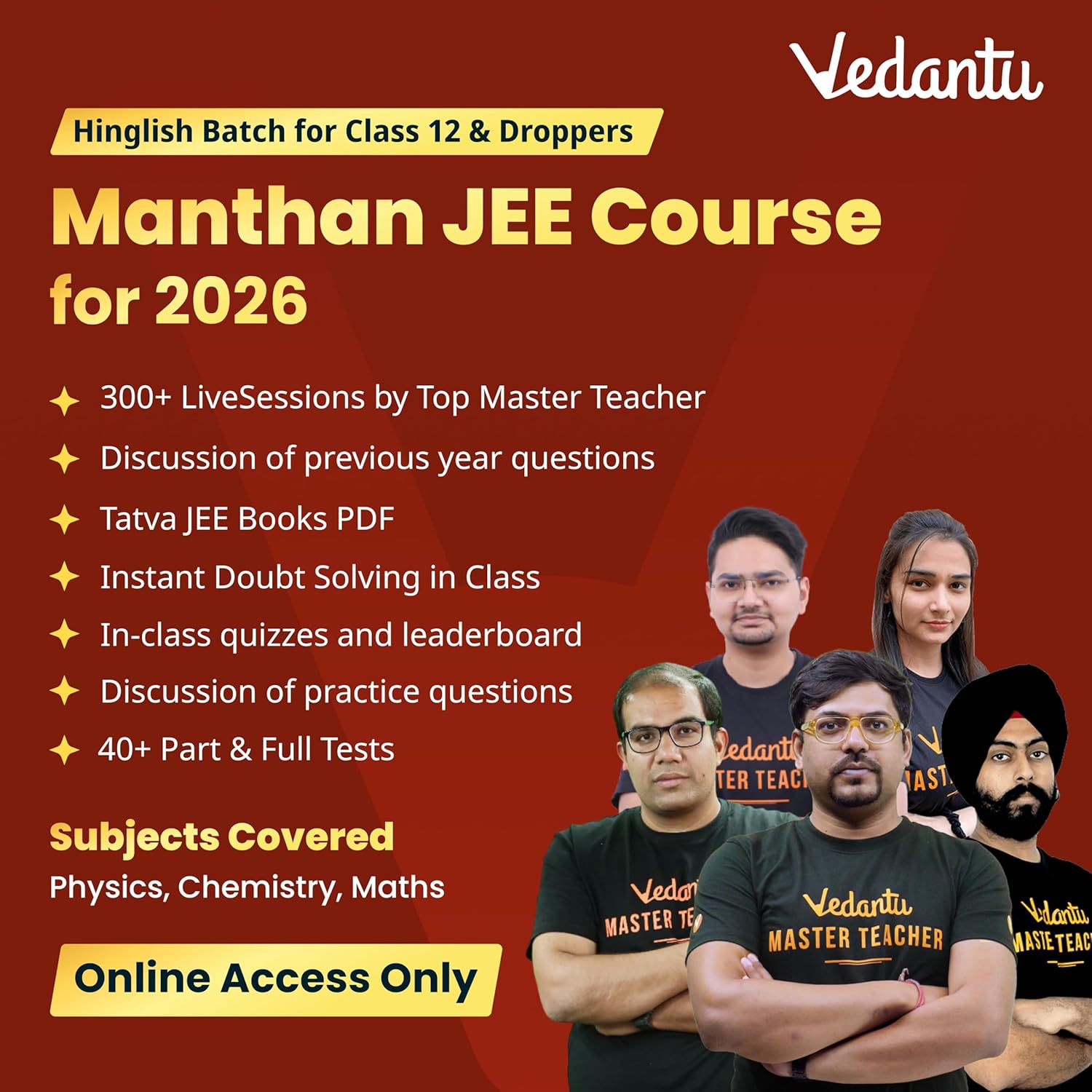 Vedantu Manthan JEE 2026 Online Course | Class 12 & Droppers Hinglish ...