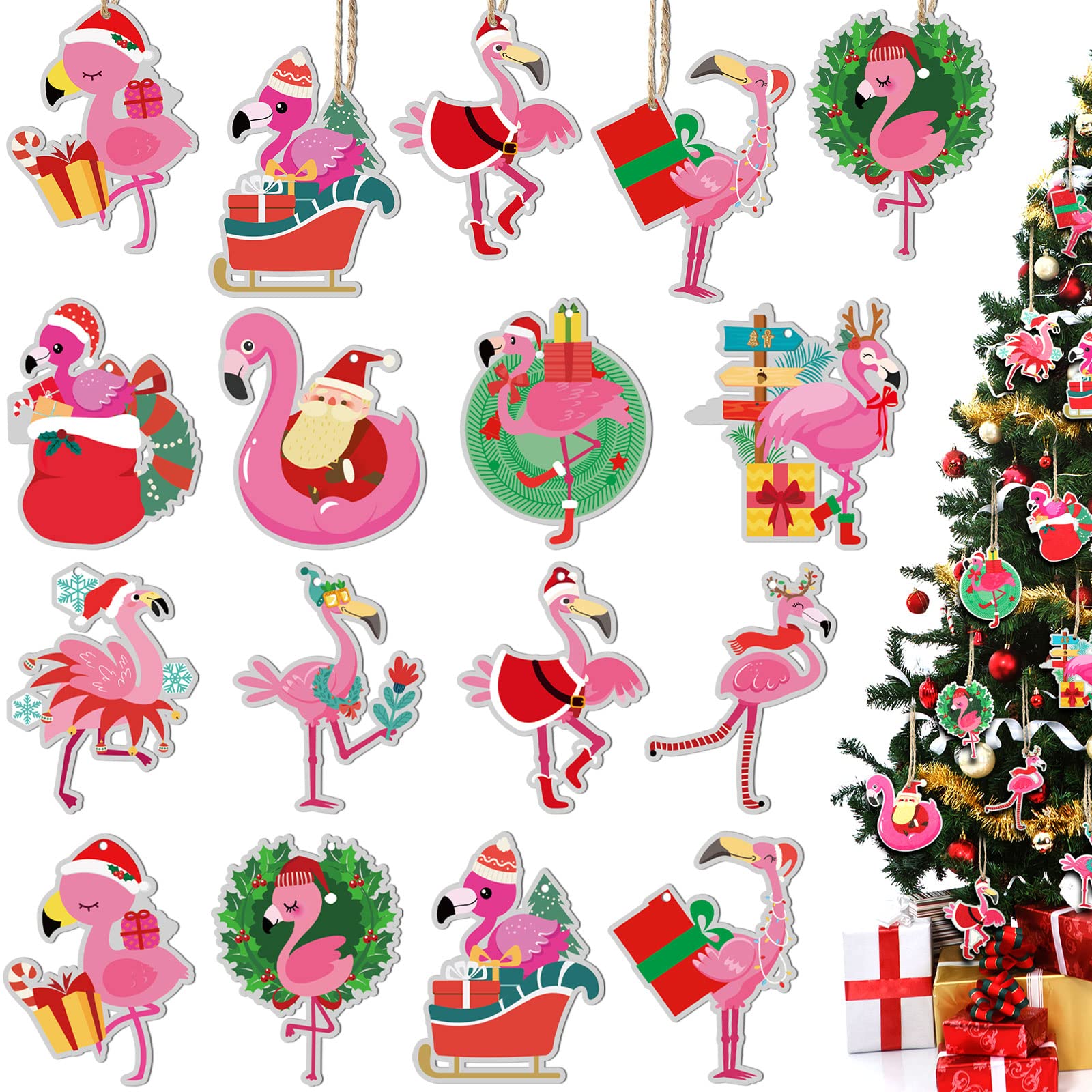 Amazon.com: Chunful 24 Pieces Flamingo Christmas Tree Ornaments Pink ...