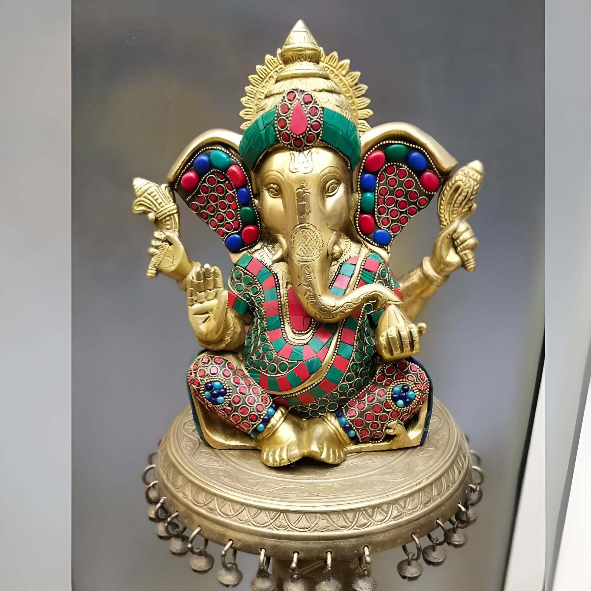 Buy Brass Lord Ganesha Big Ears in Modern Gemstone Work | Home & Office ...