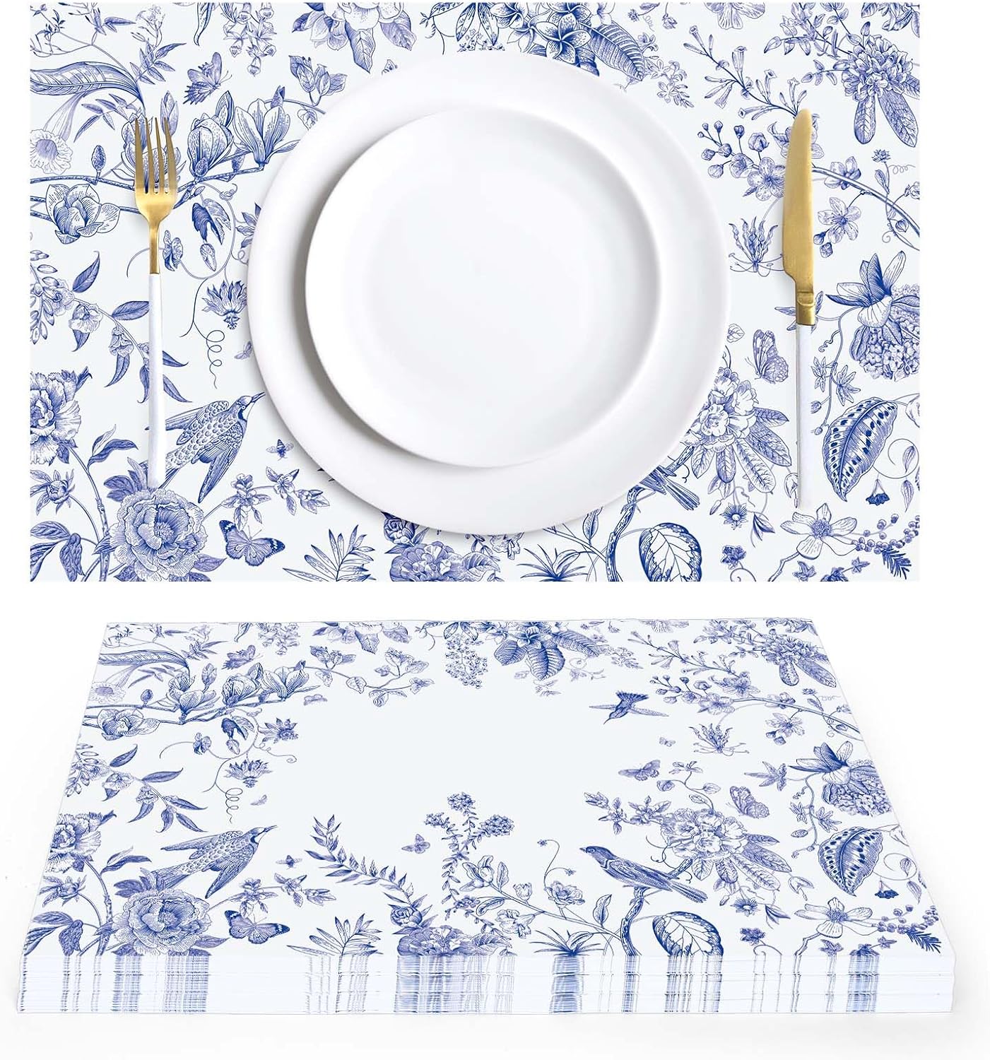 Amazon.com: JarThenaAMCS 50 Sheets Blue White Floral Paper Placemats ...
