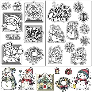 Amazon.com: CRASPIRE 2 Sheets Snowman Stamp Set Reusable Merry ...
