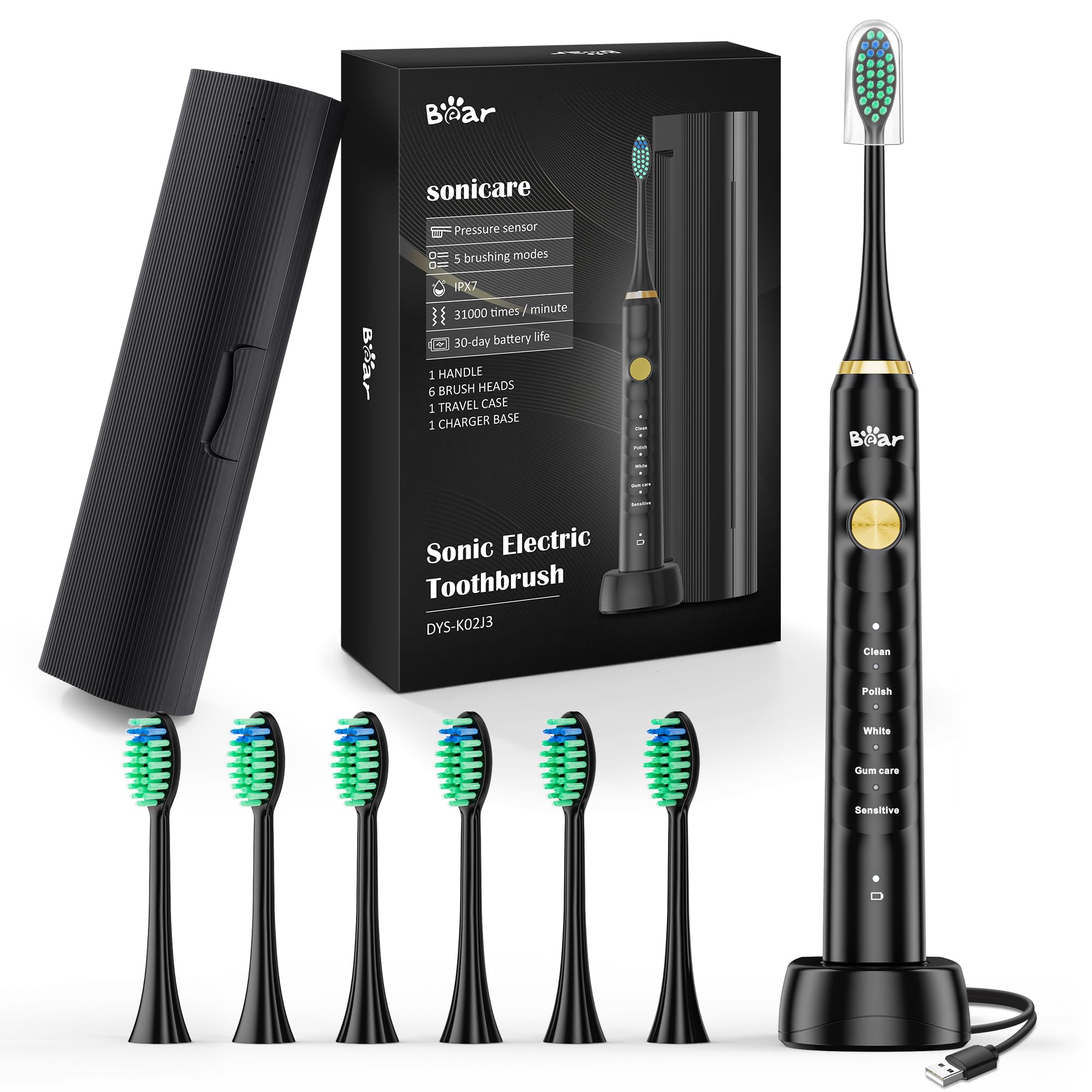Snapklik.com : Bear Electric Toothbrush For Adults, Rechargeable Toothbrush