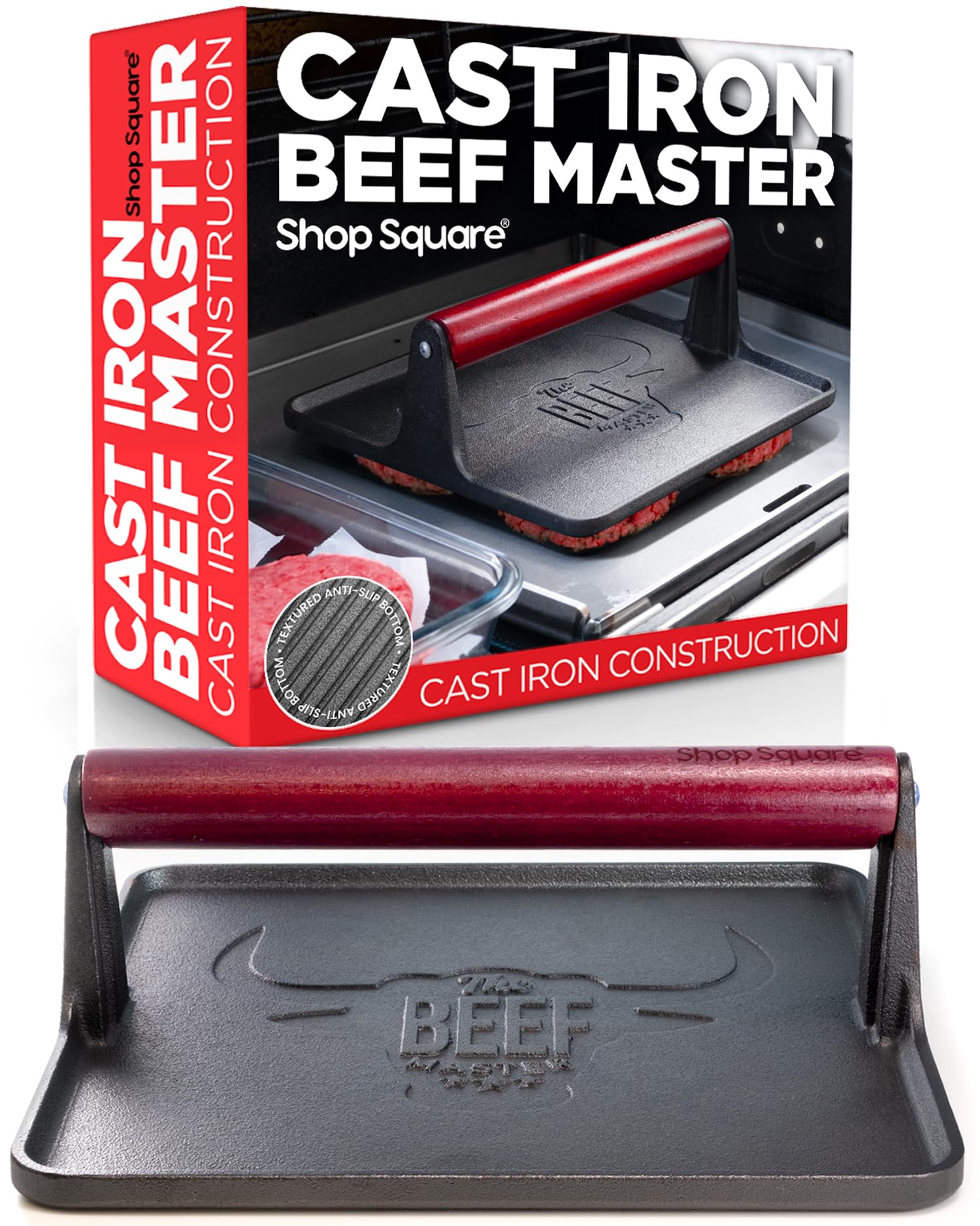 Snapklik.com : The Beef Master Cast Iron Grill Press - XL Burger Press ...