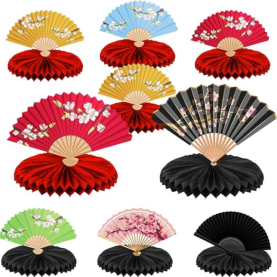 Amazon.com: Folding Fan Party Hanging Swirls Japanese Bamboo Handheld ...